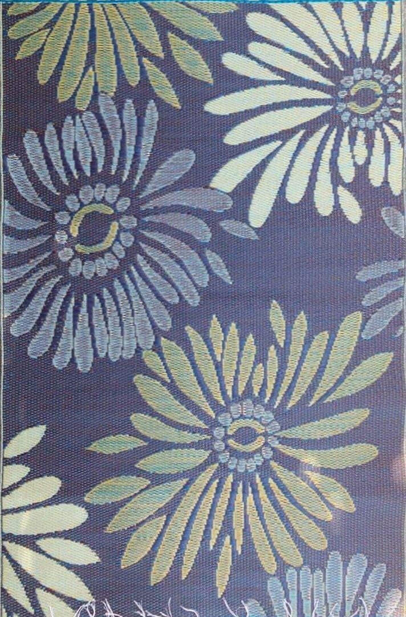 Mad Mats Daisy Blue Outdoor Rug, Reversible Plastic Mat for Patio ...