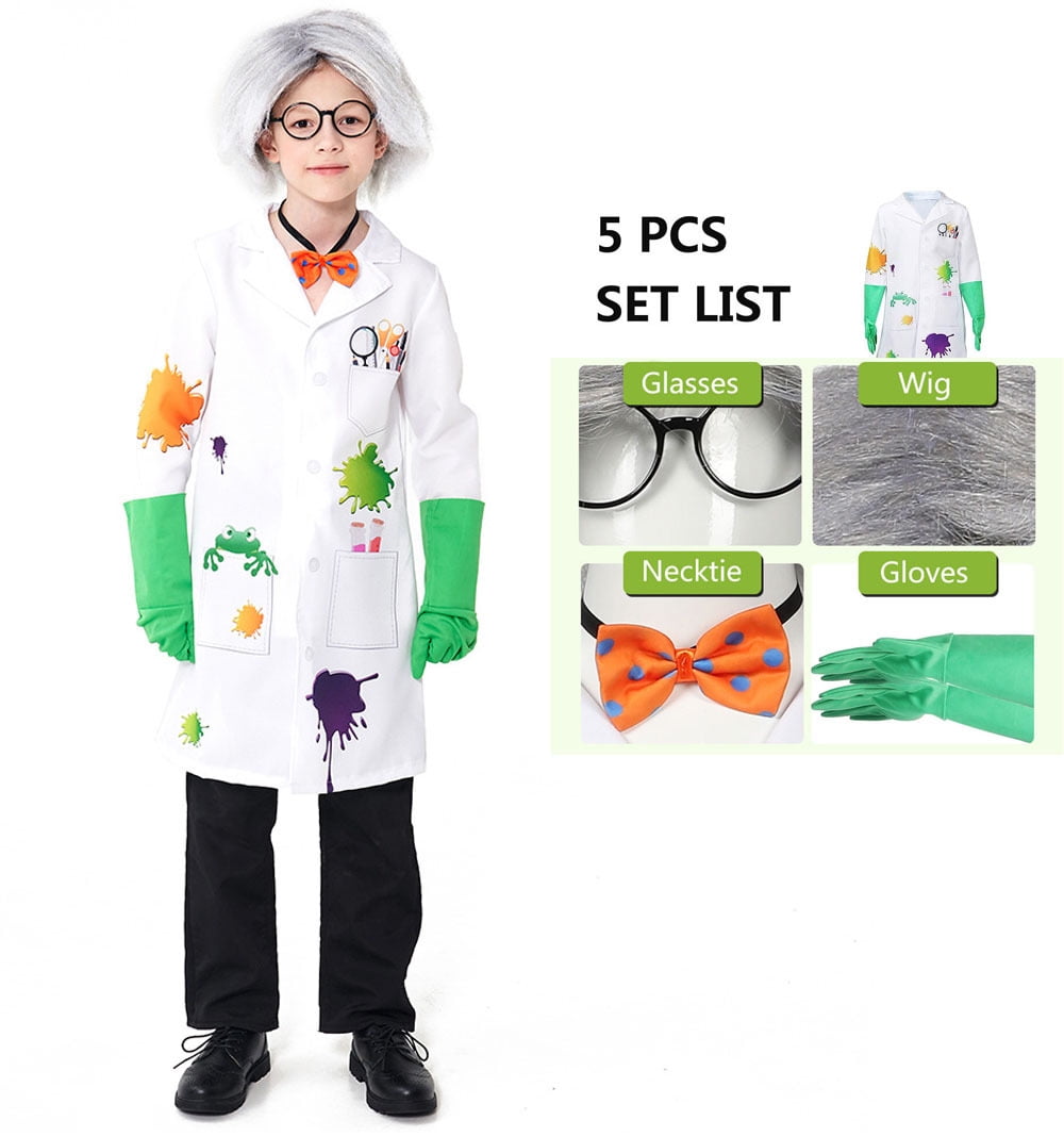 Mad Scientist Costume for Girls Boys Halloween Dress Up With Eyeglass ...