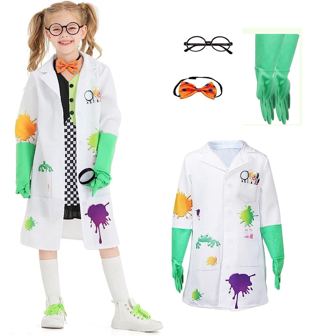 Mad Scientist Costume for Girls Boys Halloween Dress Up With Eyeglass ...