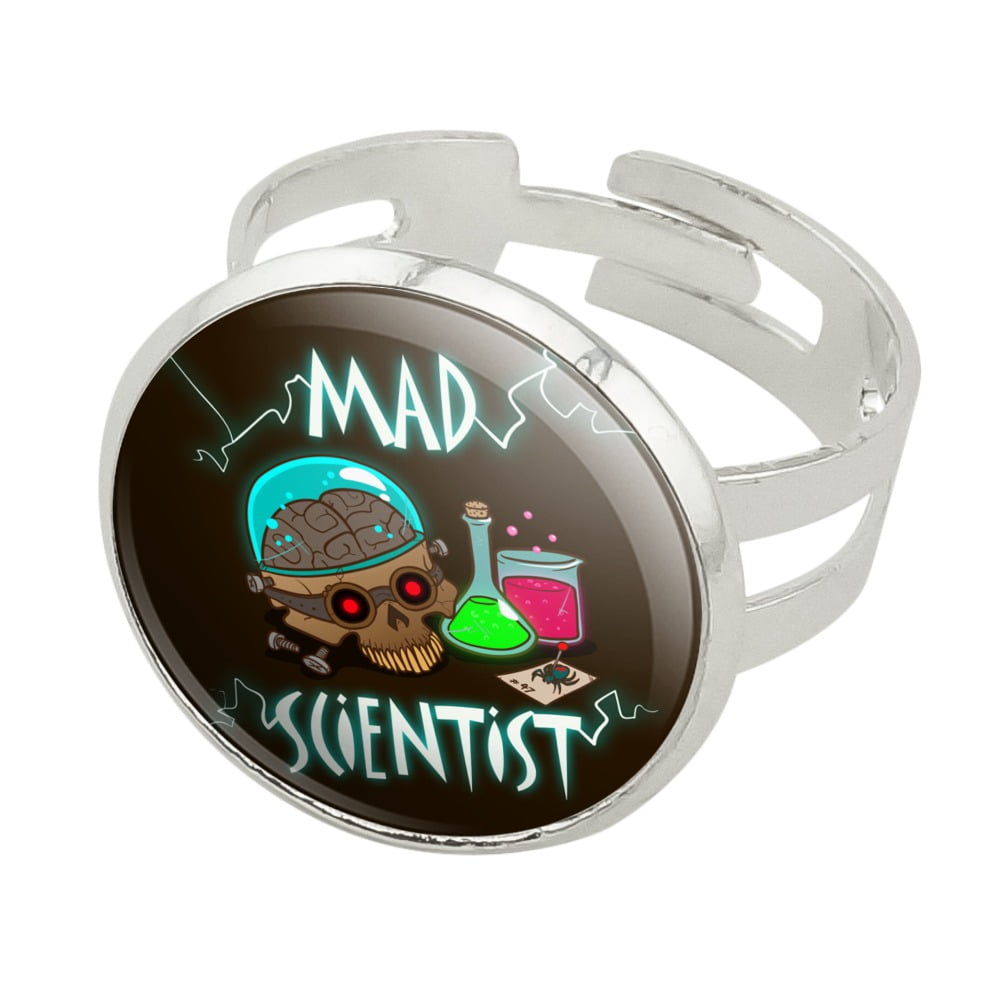 Mad Scientist with Beakers Brain Silver Plated Adjustable Novelty Ring ...