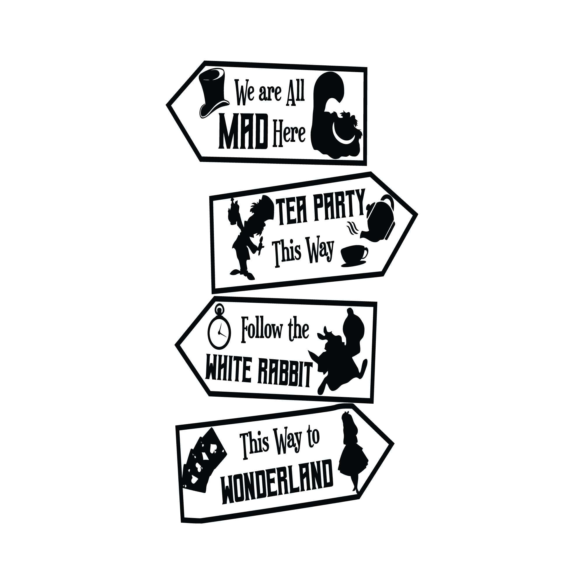 We Are All Mad Here Tea Party This Way Direction Board Fun Decal Wall ...
