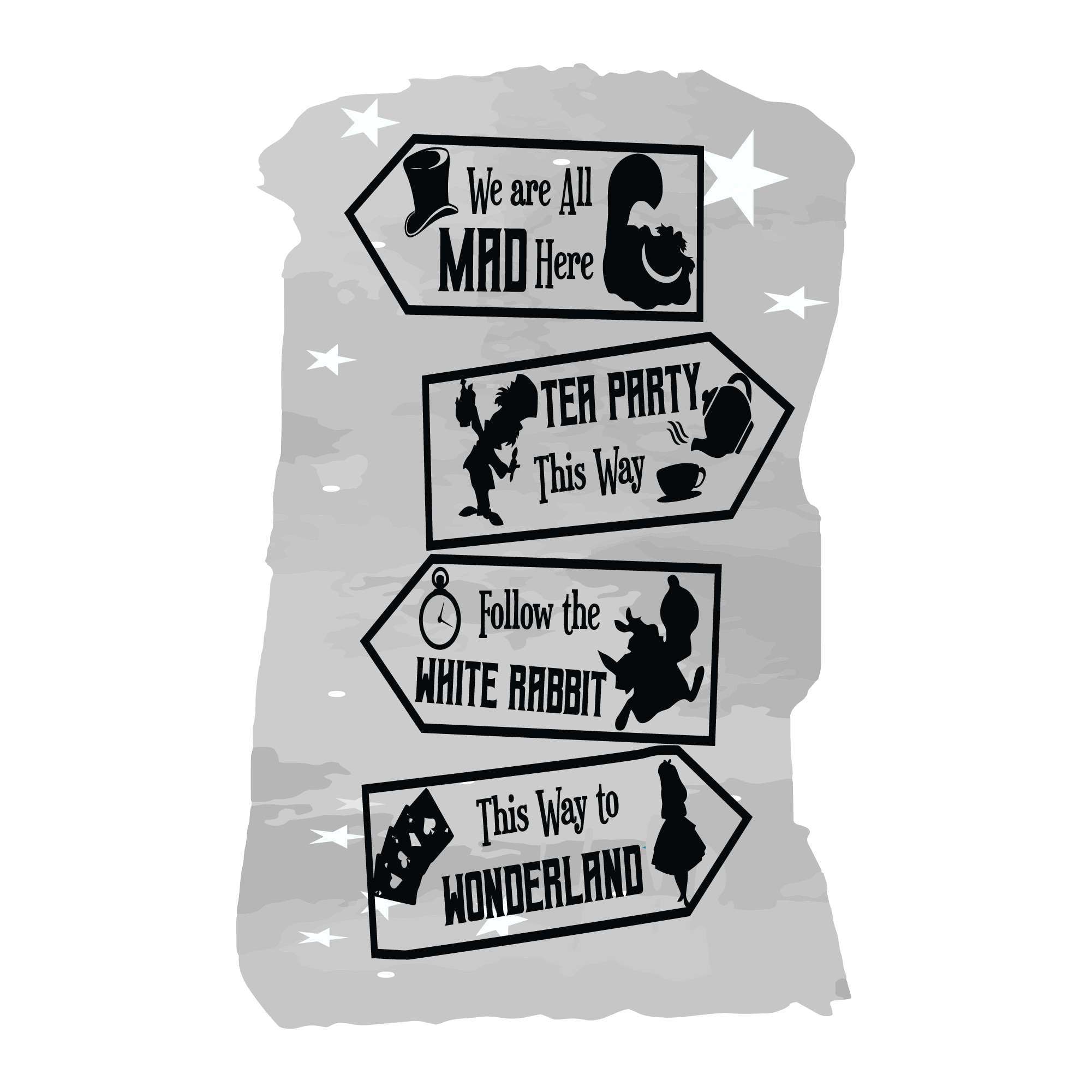 We Are All Mad Here Way To Wonderland Direction Board Vinyl Decal Wall ...