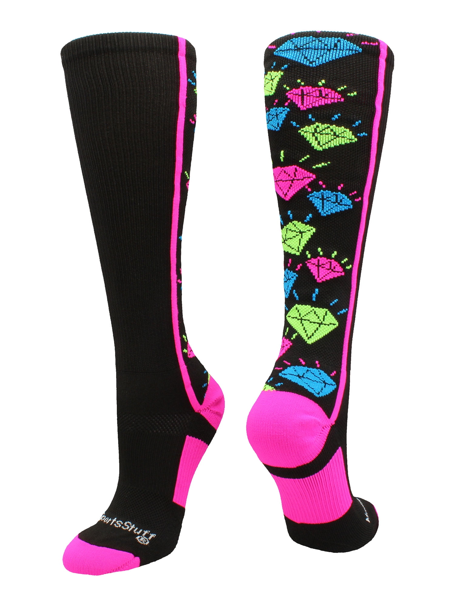 MadSportsStuff Crazy Socks with Diamonds Over the Calf (Black/Multi-Neon, Large) - Walmart.com