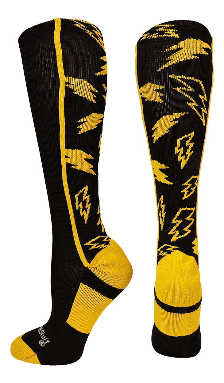 MadSportsStuff Crazy Socks with Lightning Bolts (Black/Gold, Medium ...