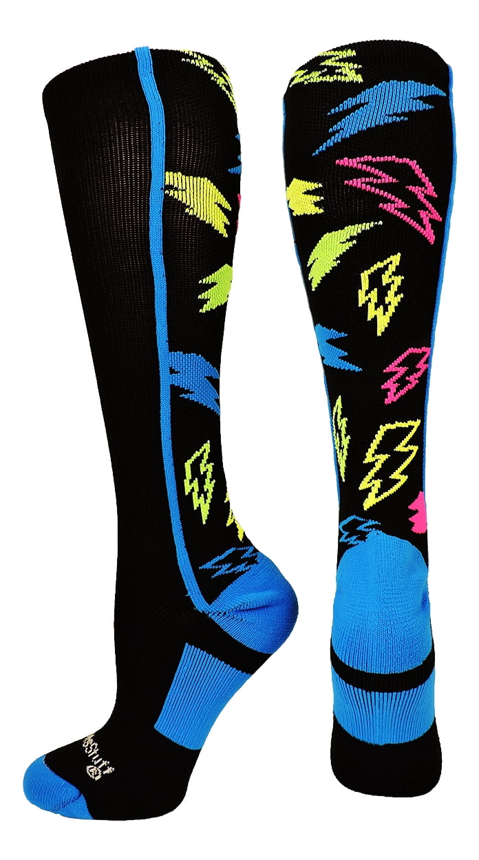 MadSportsStuff Crazy Socks with Lightning Bolts (Black/Multi-Neon ...