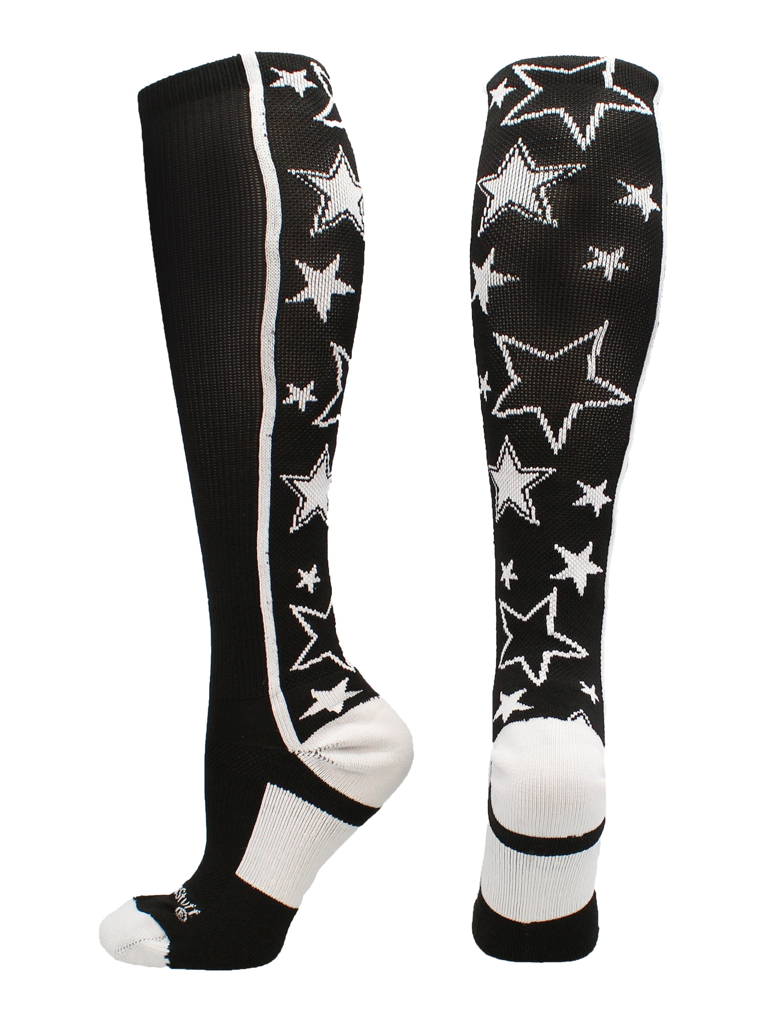 MadSportsStuff Crazy Socks with Stars Over the Calf Socks (Black/White ...