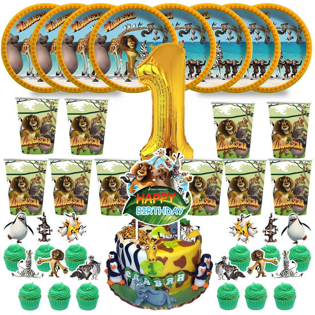 Madagascar Birthday 1st Cups Party Supplies Plates Fans Decorations ...