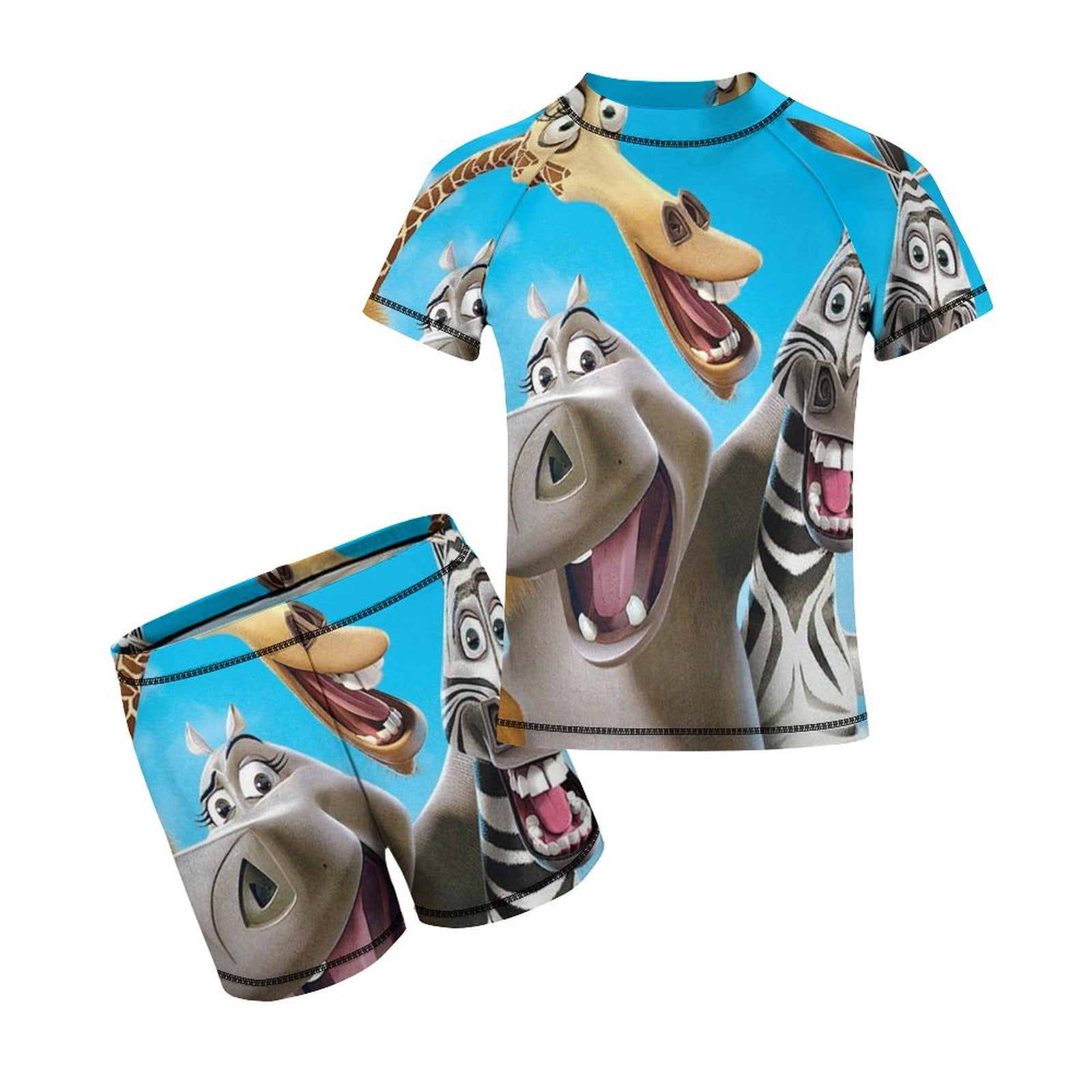 Madagascar Boys Rash Guard Set 2 Piece Swimsuits Short Sleeve Bathing ...