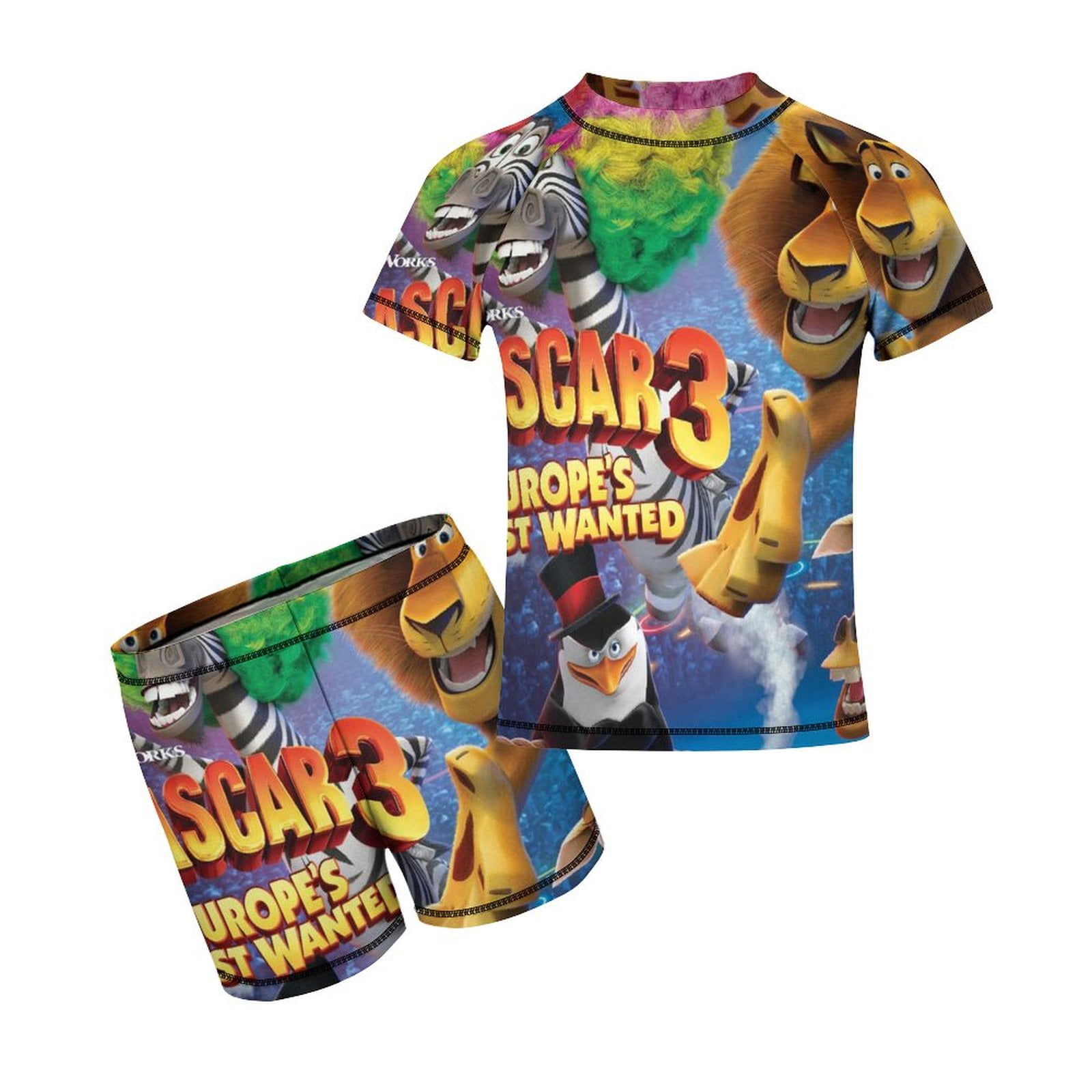 Madagascar Boys Rash Guard Set 2 Piece Swimsuits Short Sleeve Bathing ...