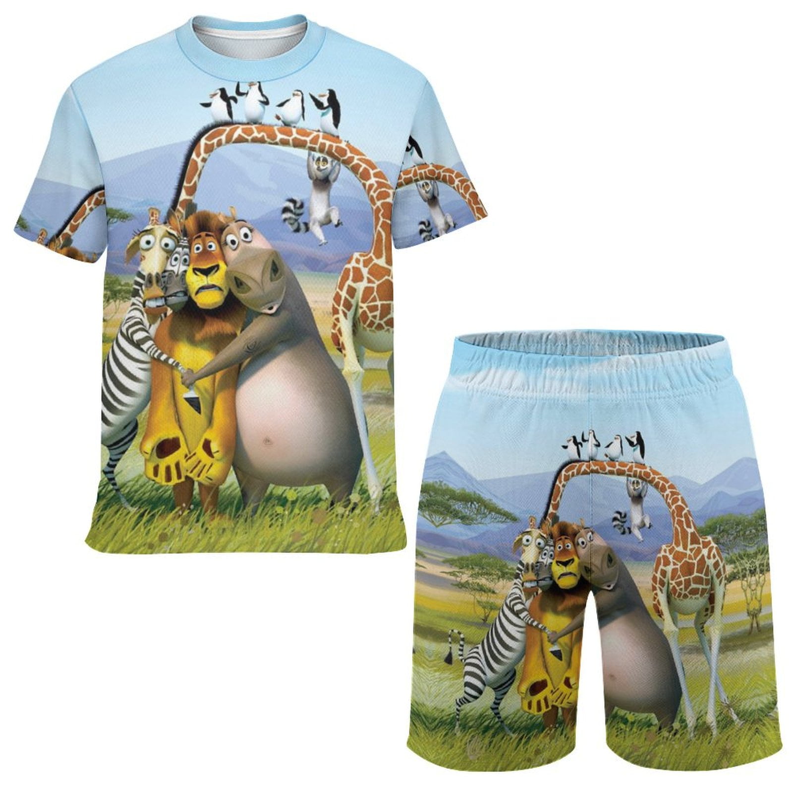 Madagascar Boys Short Sleeve Mesh T-Shirt And Shorts Outfit Set Summer ...