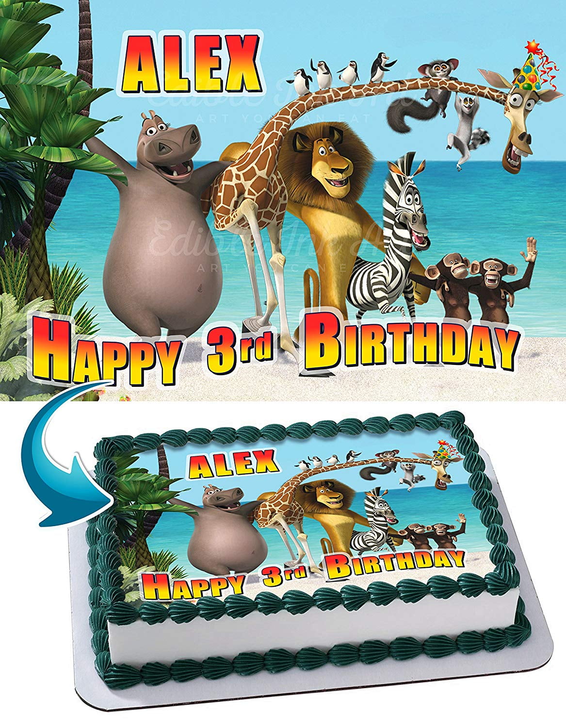 Madagascar - Edible Cake Topper - 11.7 x 17.5 Inches 1/2 Sheet ...
