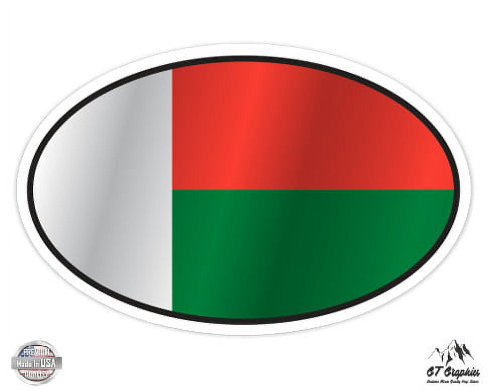 Madagascar Flag Oval - 5" Vinyl Sticker - For Car Laptop I-Pad ...