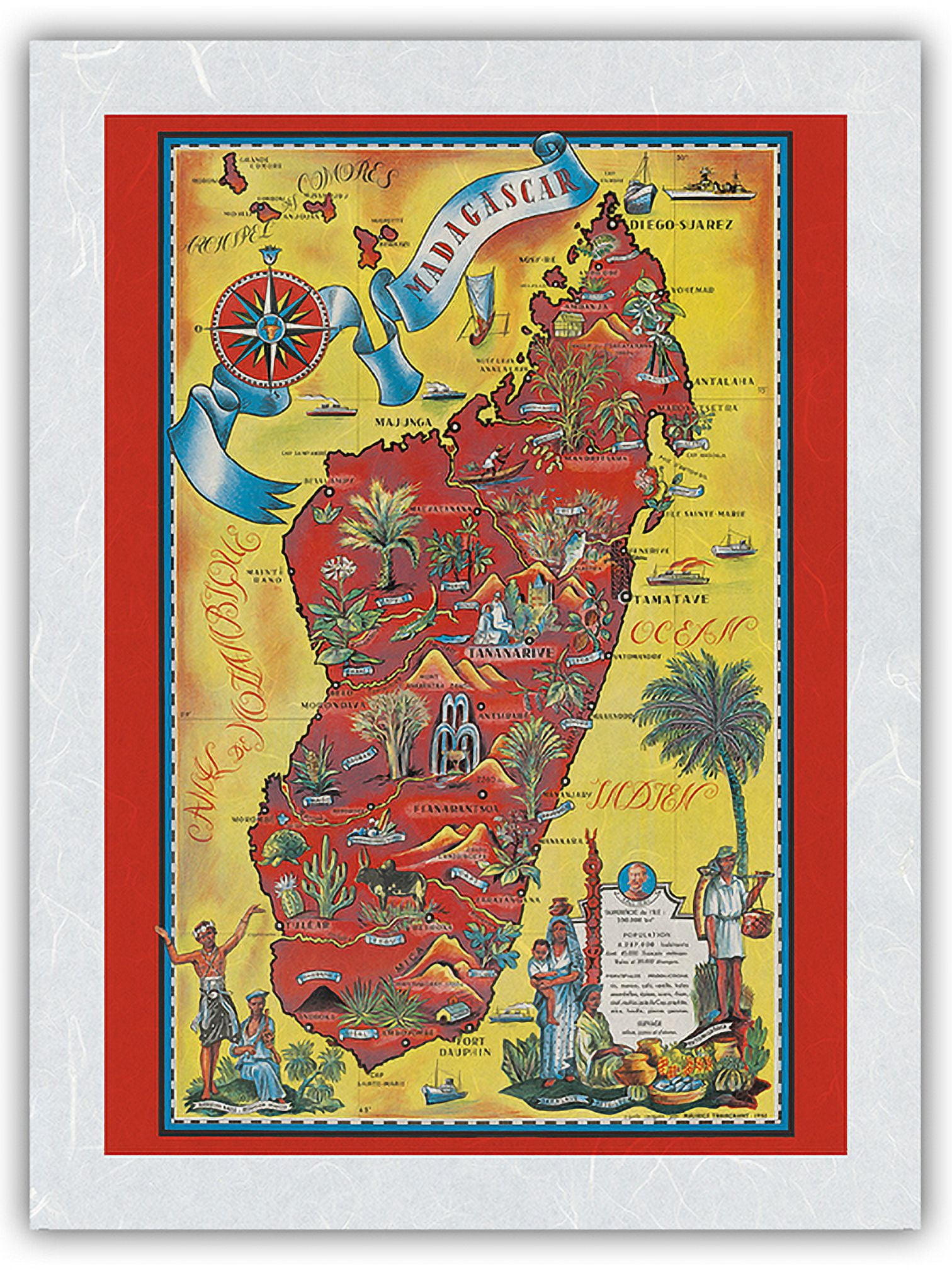 Madagascar Island - Vintage Pictorial Map by Maurice Tranchant c.1952 ...