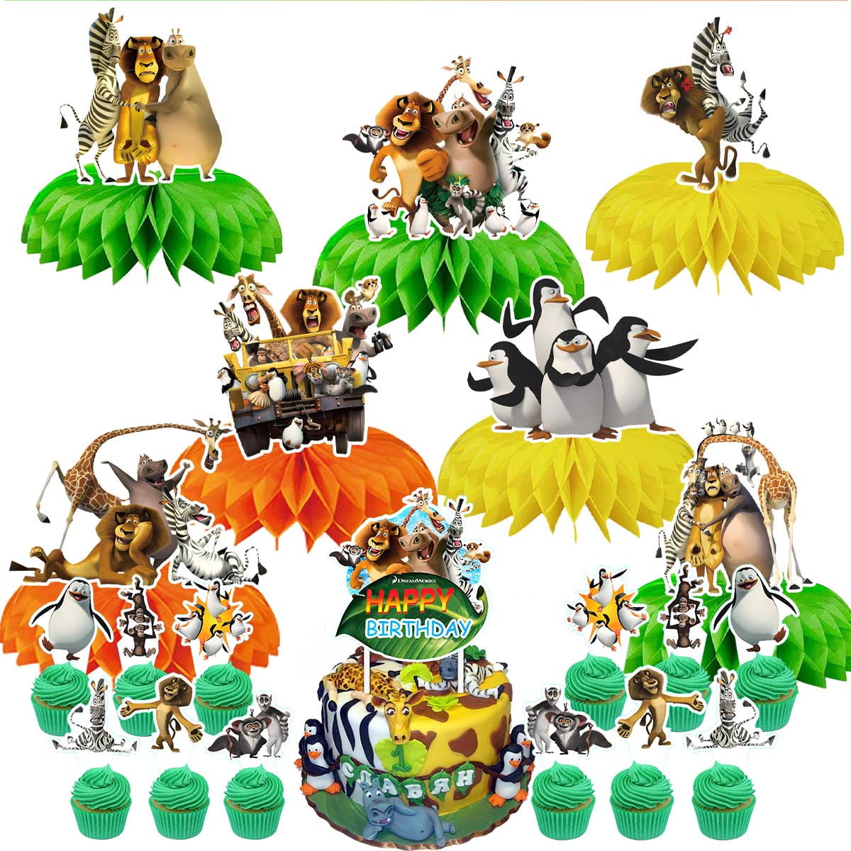 Madagascar Party Decor Supplies Honeycomb Centerpieces Table Toppers ...