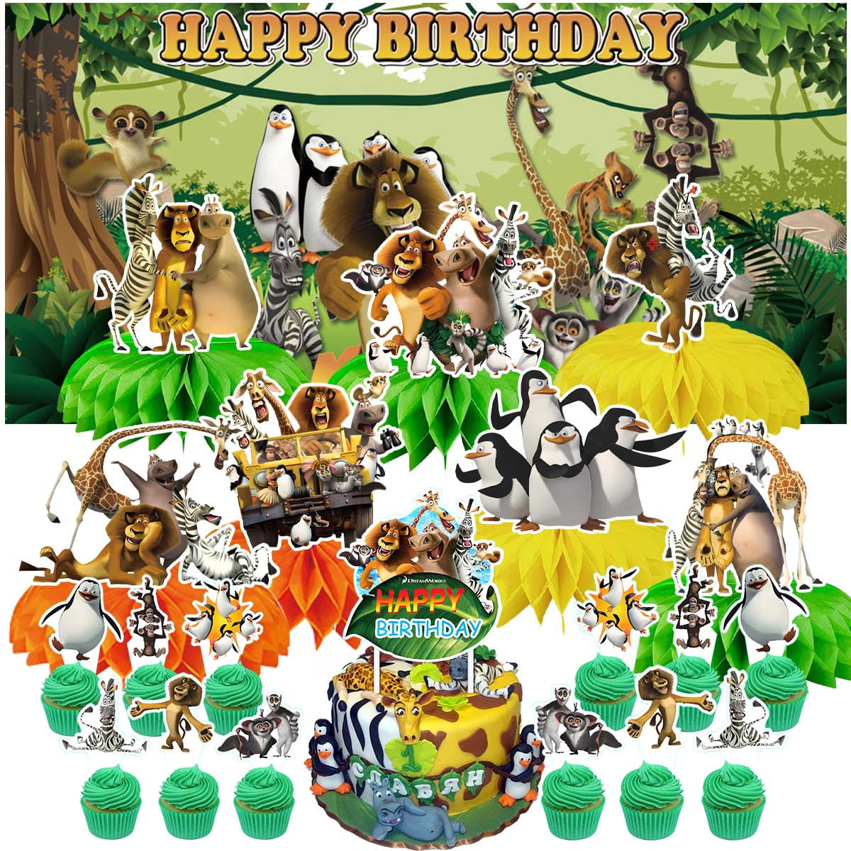 Madagascar Party Decorations Decor Supplies Honeycomb Centerpieces ...