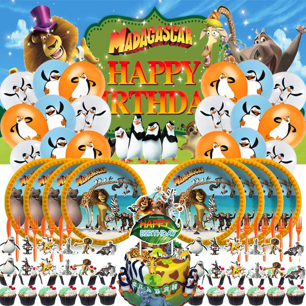 Madagascar Party Supplies Birthday Decorations Plates Banner Kids Cake ...