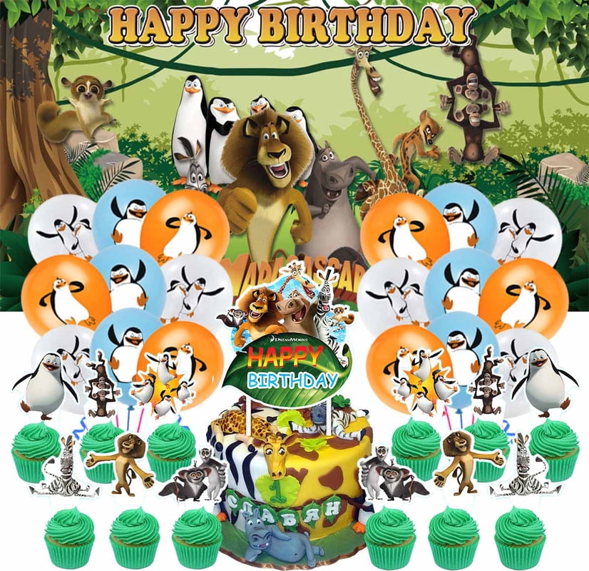 Madagascar Party Supplies Kit Latex Balloons Birthday Decor Banner ...