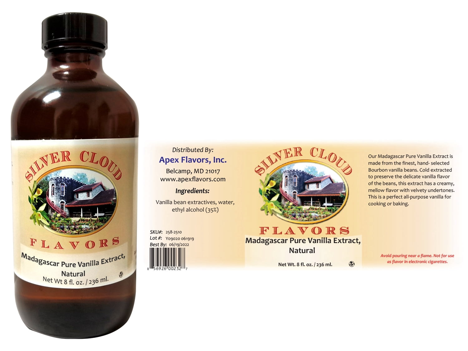 Madagascar Pure Vanilla Extract, Natural - 8 fl. oz. glass bottle ...