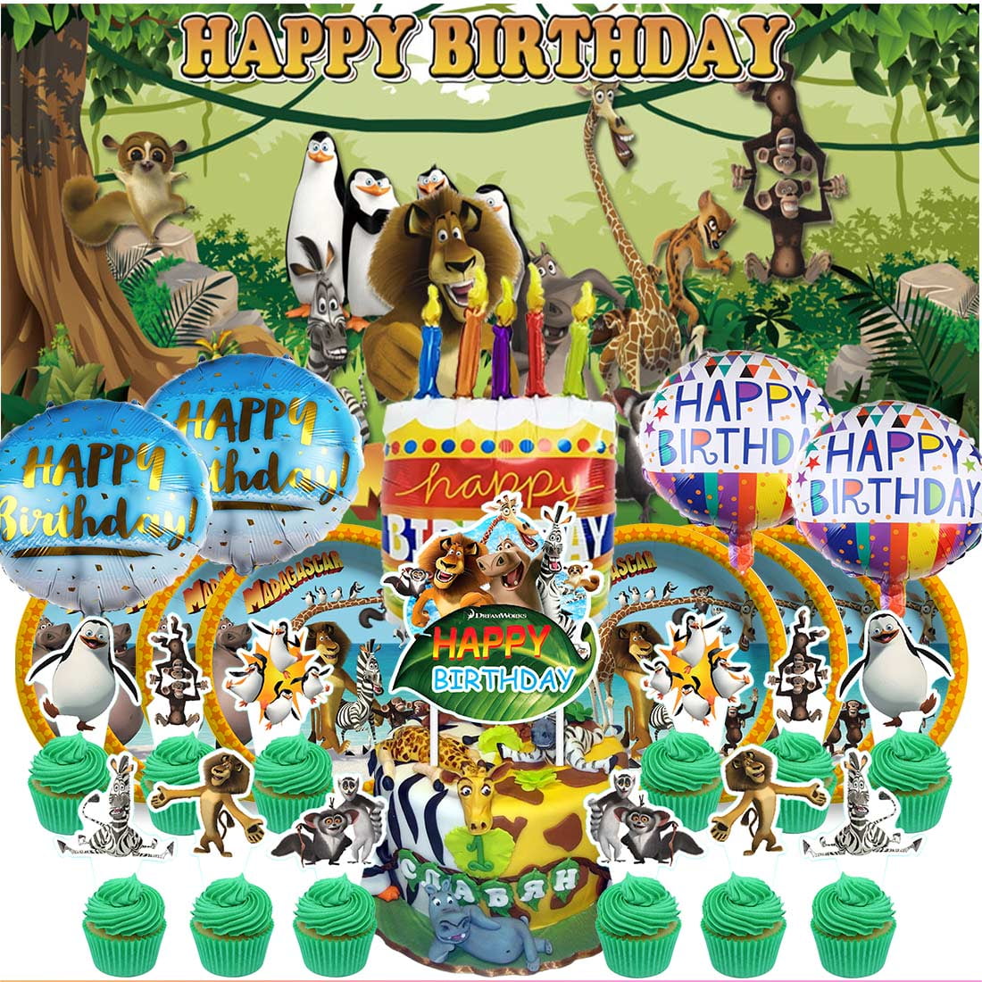 Madagascar Supplies Plates Decoration Backdrop Banner Birthday Decor ...