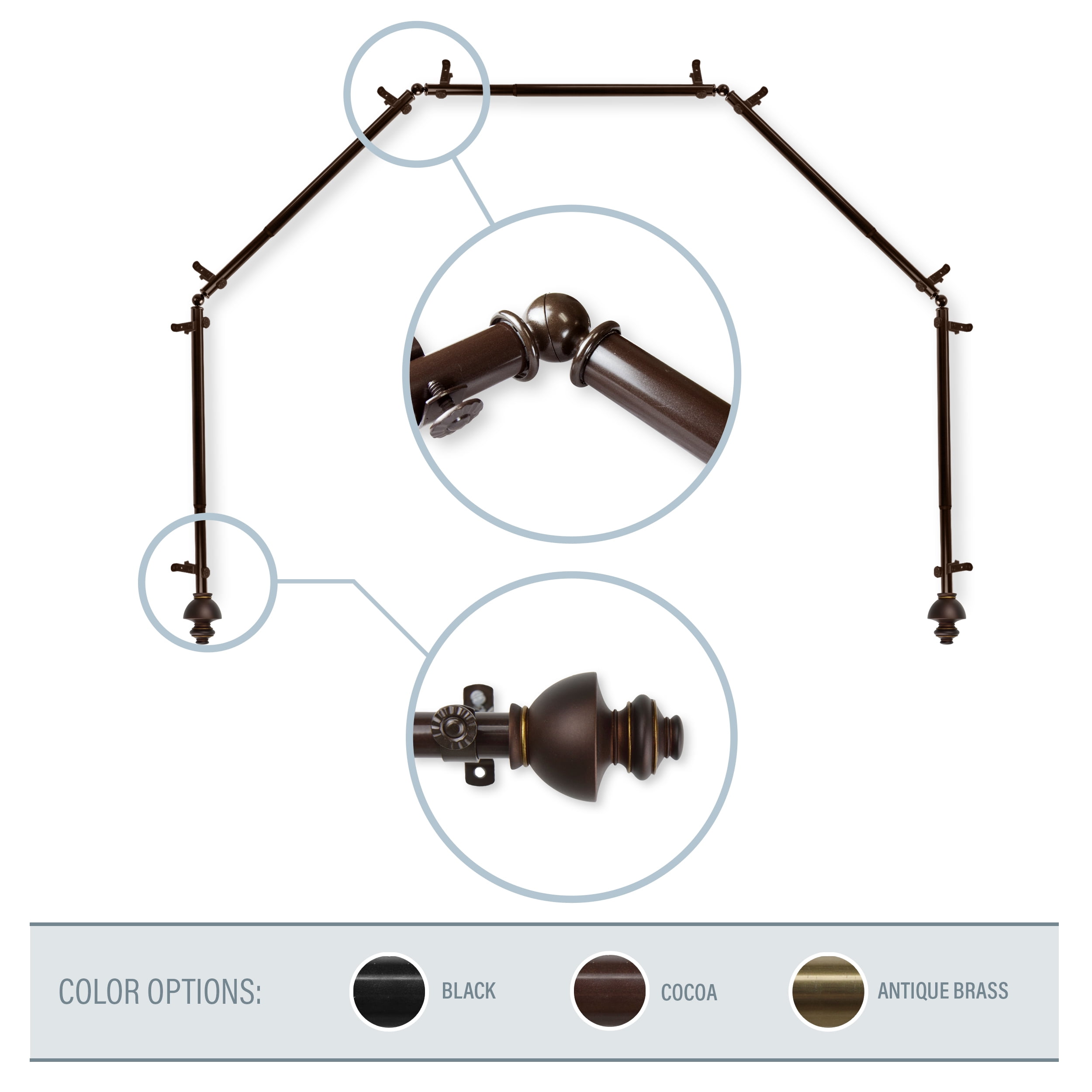 Madalena 13/16" 5-Sided Bay Window Curtain Rod - Cocoa - Walmart.com