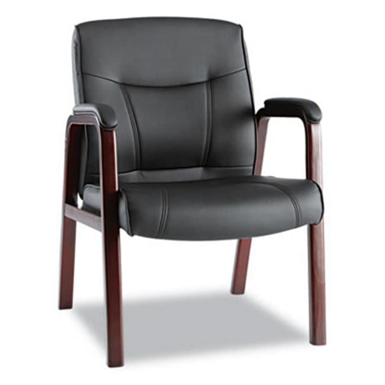 Madaris Leather Guest Chair w/Wood Trim Four Legs Black/Mahogany ...