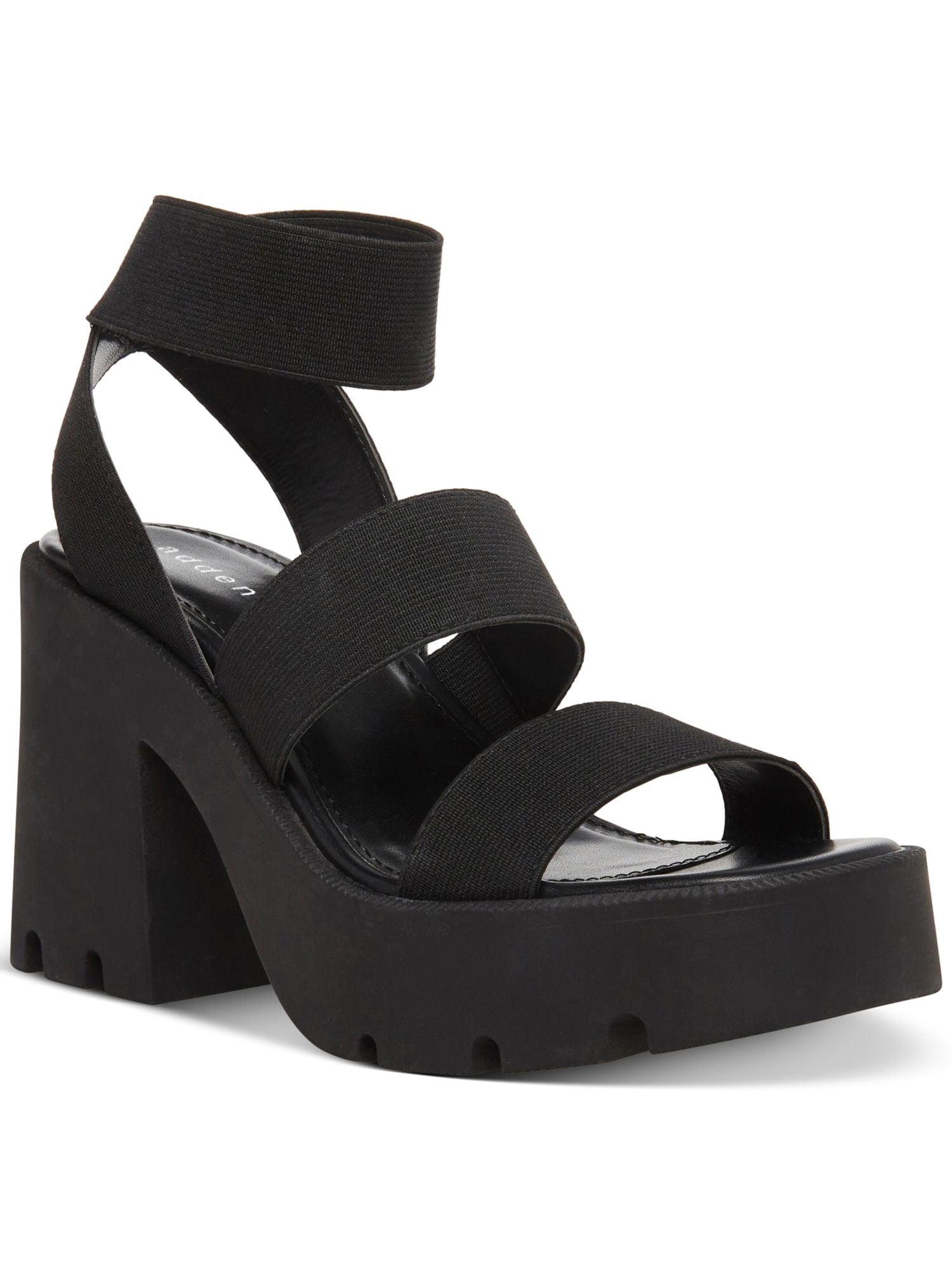 MADDEN GIRL Womens Black 1-1/2" Platform Lug Sole Stretch Ankle Strap ...