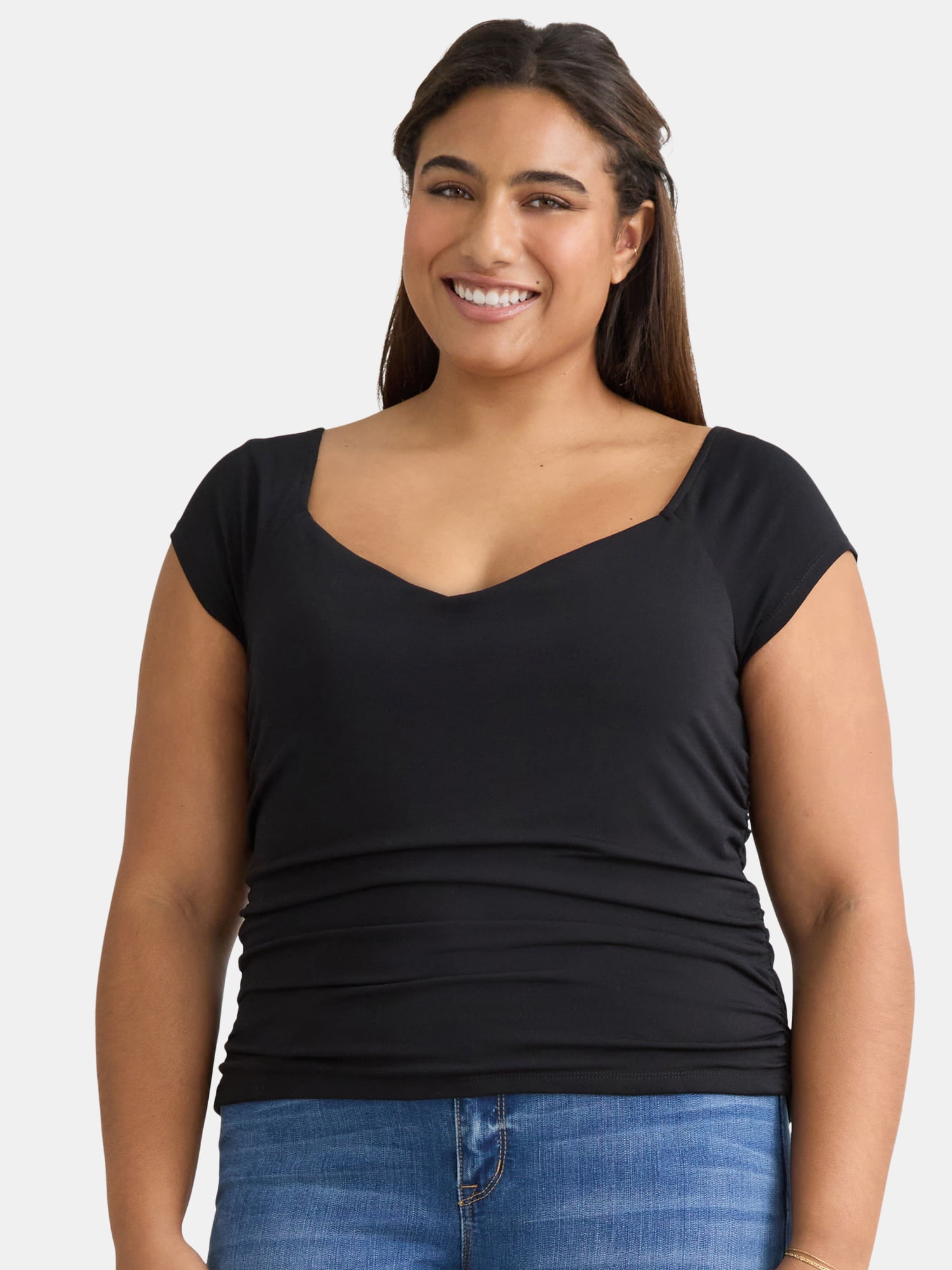Madden NYC Plus Size Ruched Top - Short Cap Sleeves - 1X-4X - Walmart.com