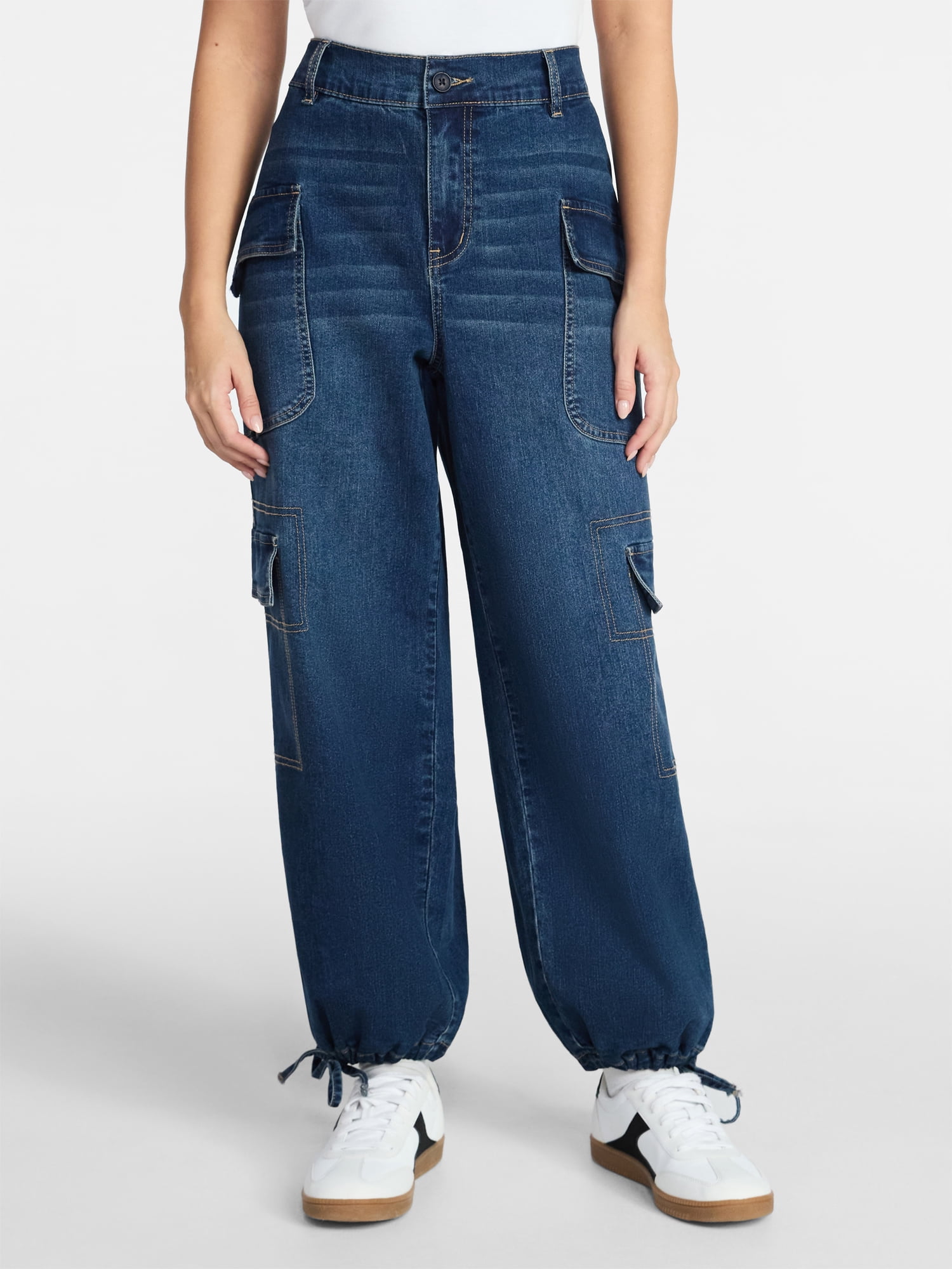 Madden NYC Women's Denim Cargo Joggers, 28" Inseam, Sizes XXS-XXL ...