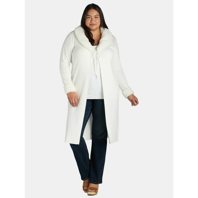 Madden NYC Women's and Women's Plus Faux Fur Trim Duster, Sizes XXS-4X ...