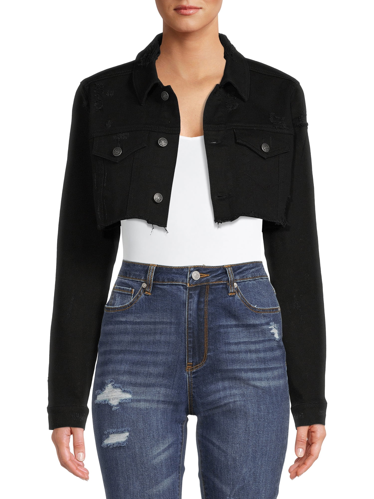 Madden NYC Junior's Cropped Denim Jacket - Walmart.com