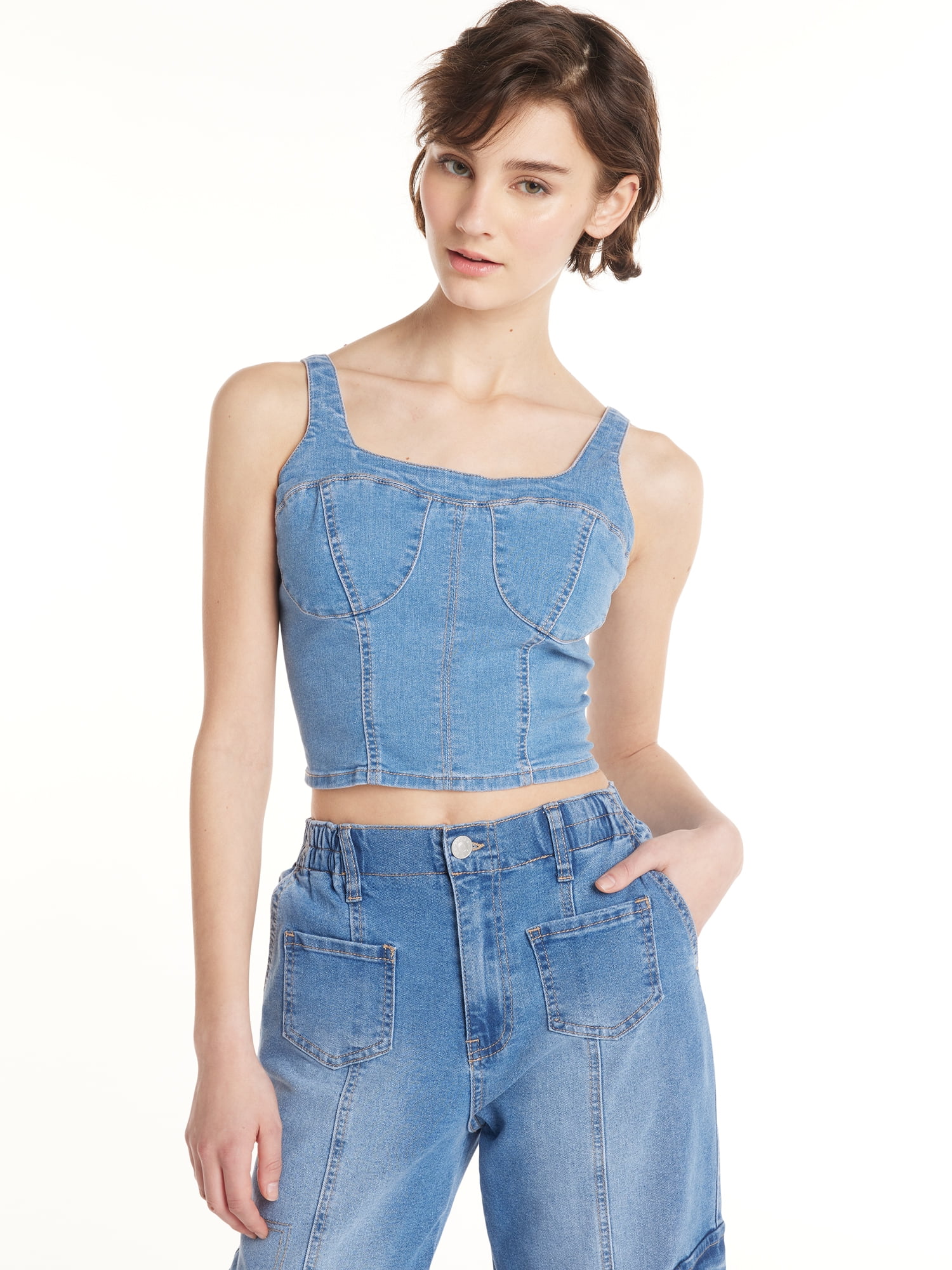 Madden NYC Juniors’ Denim Bustier Top, Sizes XS-XXXL - Walmart.com