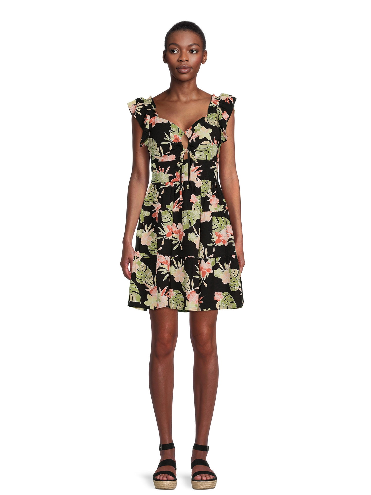 Madden NYC Juniors Flutter Sleeve Cutout Dress - Walmart.com