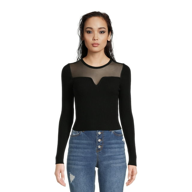 Madden NYC Juniors Mesh Sweater Top, Sizes XS-3XL - Walmart.com