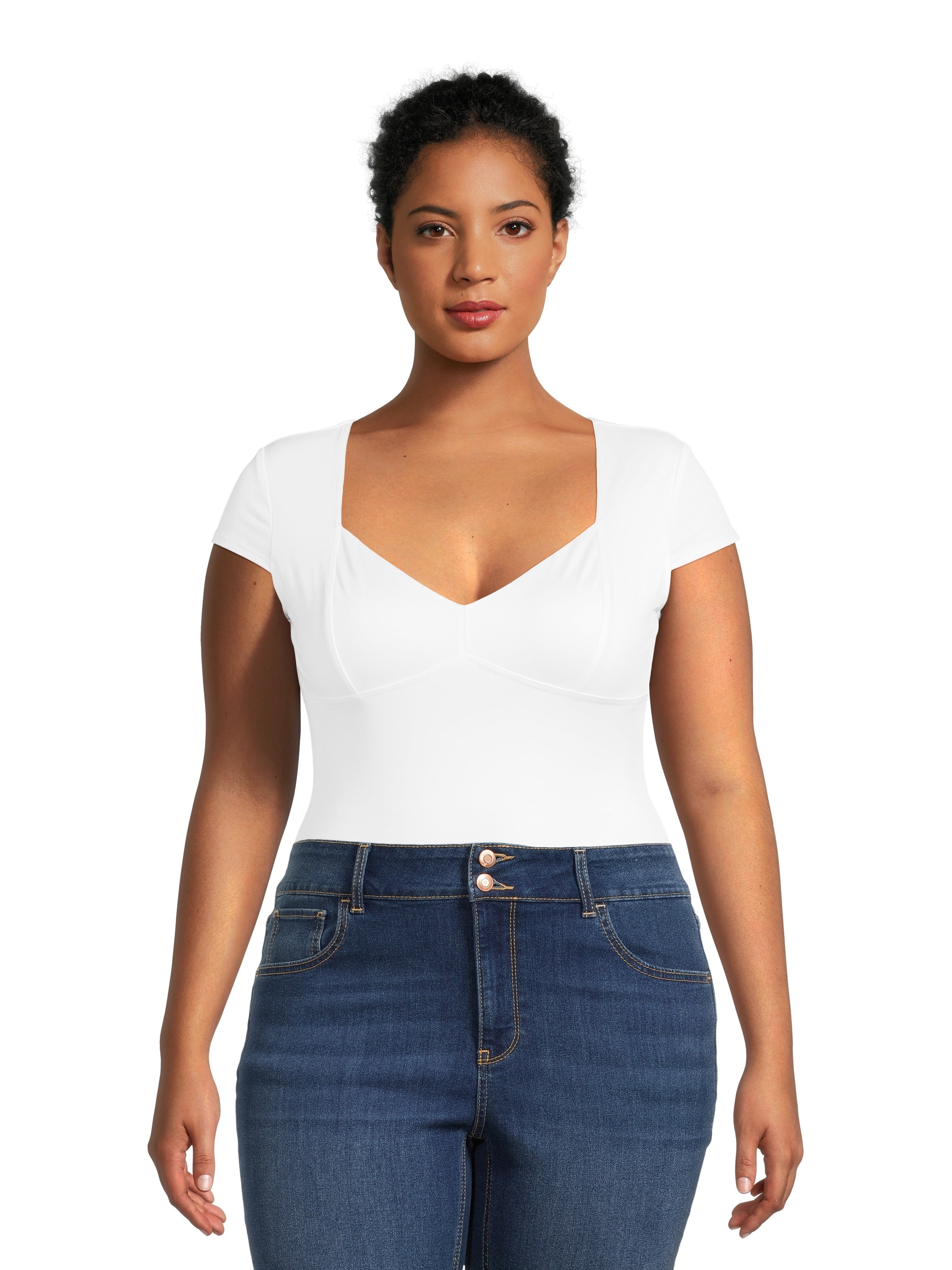 Madden NYC Women's and Women's Plus Cap Sleeve Bodysuit, Sizes XS-4X ...