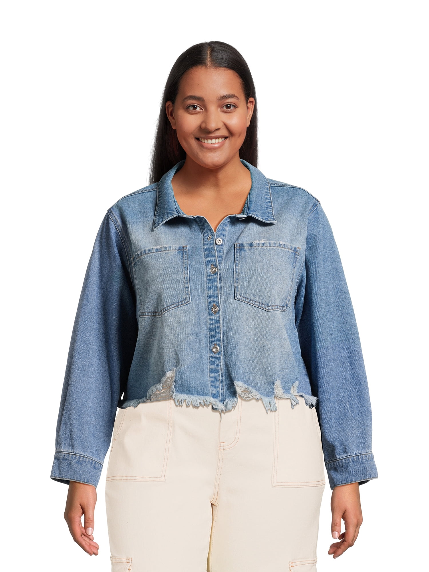 Madden NYC Juniors Plus Cropped Shacket, Sizes 1X-3X - Walmart.com