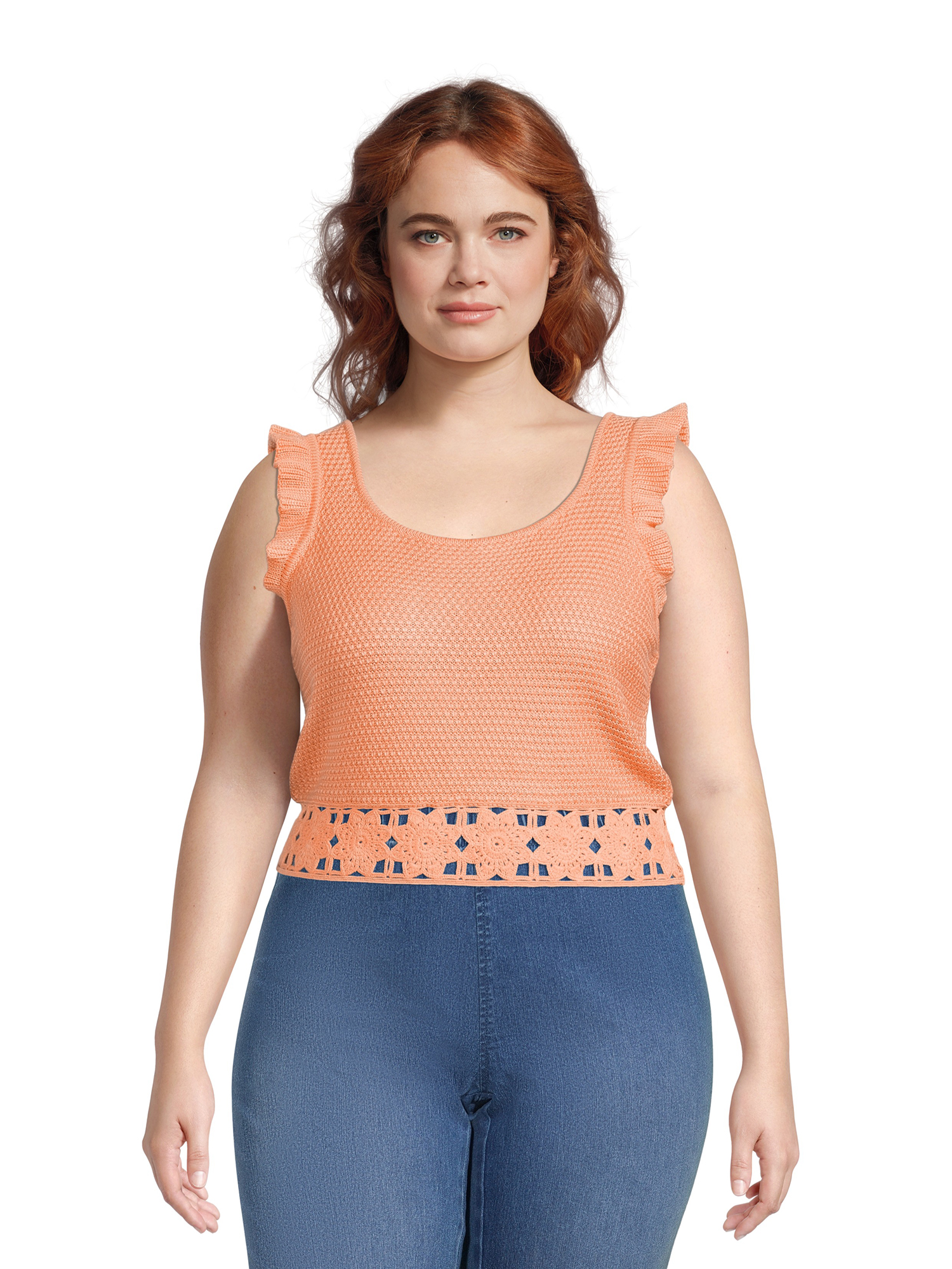 No Boundaries Juniors' lace-up peasant tank with crochet trim - Walmart.com