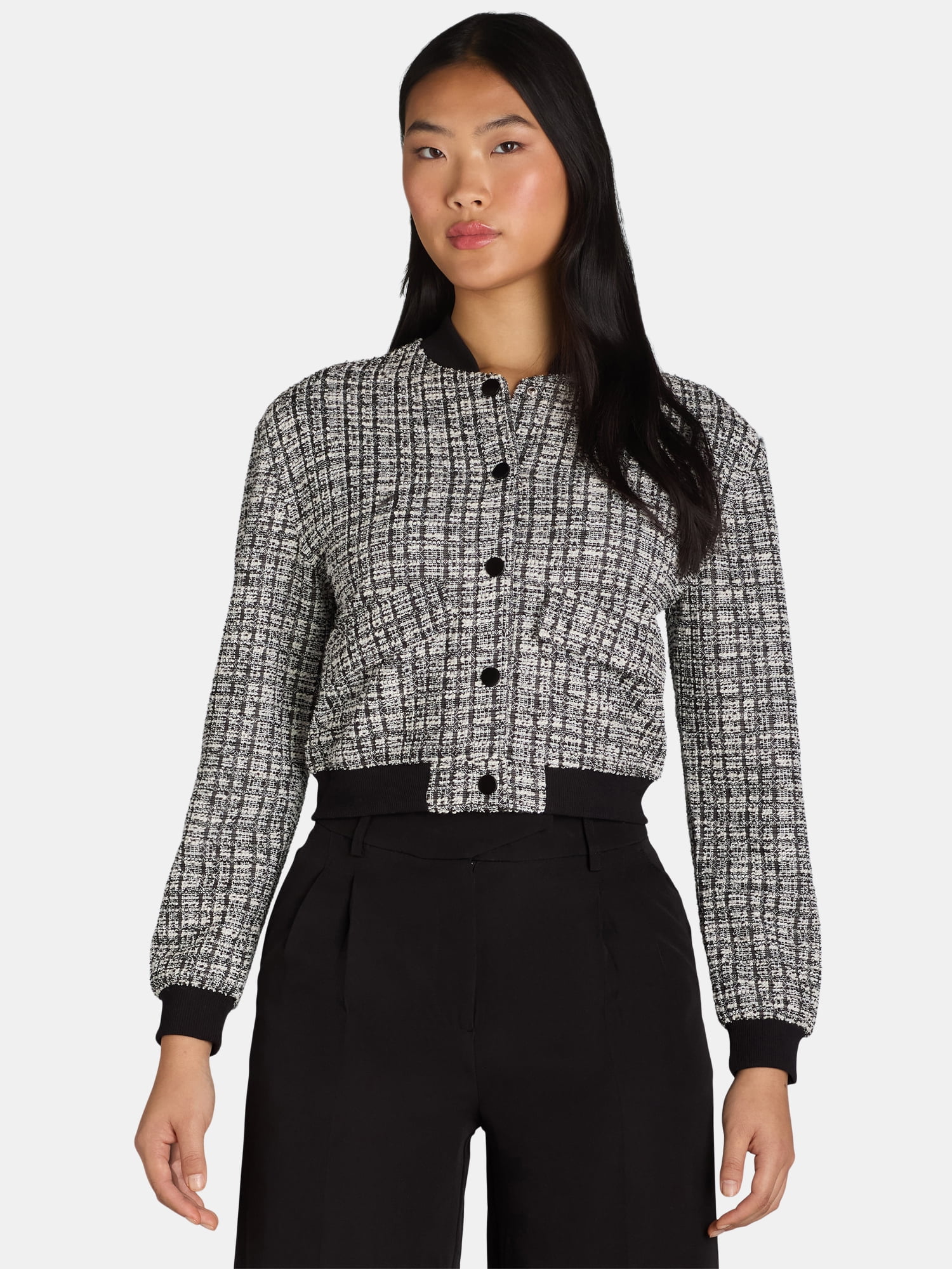 Madden NYC Juniors and Juniors Plus Boucle Bomber Jacket, Sizes XXS-4X ...