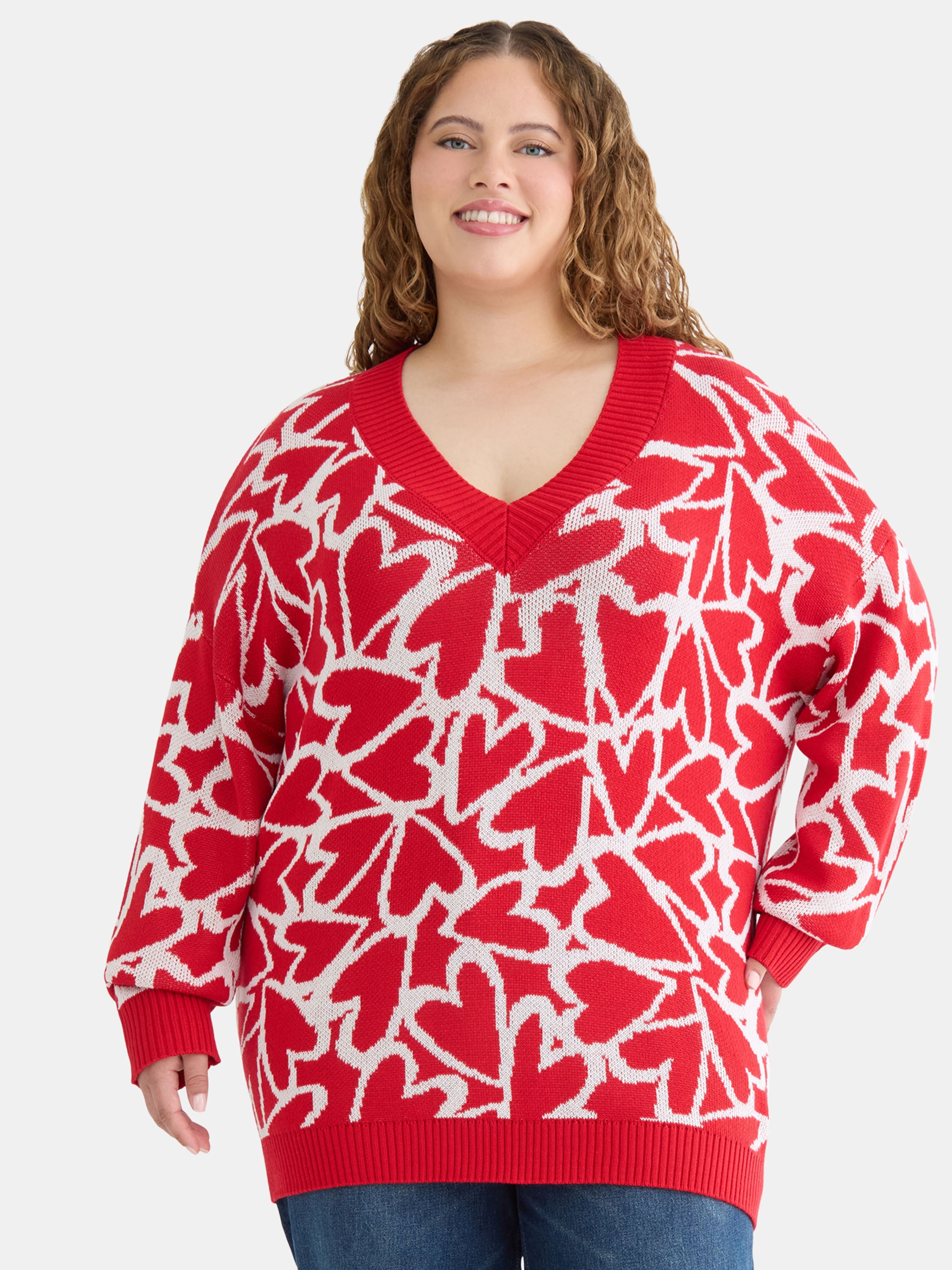 Madden NYC Women’s Plus Oversized Printed Sweater, Lightweight, Sizes ...