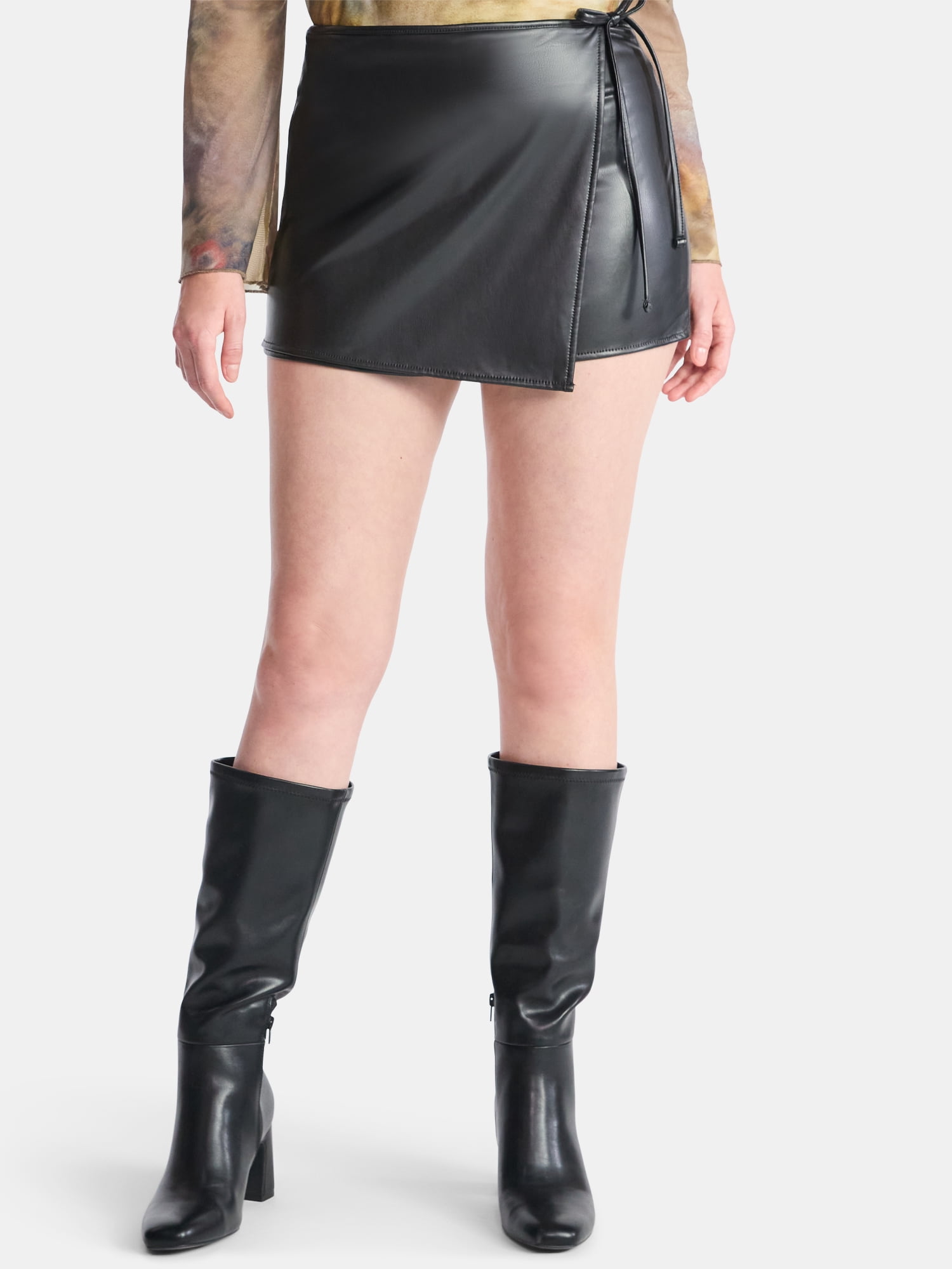 Madden NYC Women's Faux Leather Wrap Skort - Walmart.com