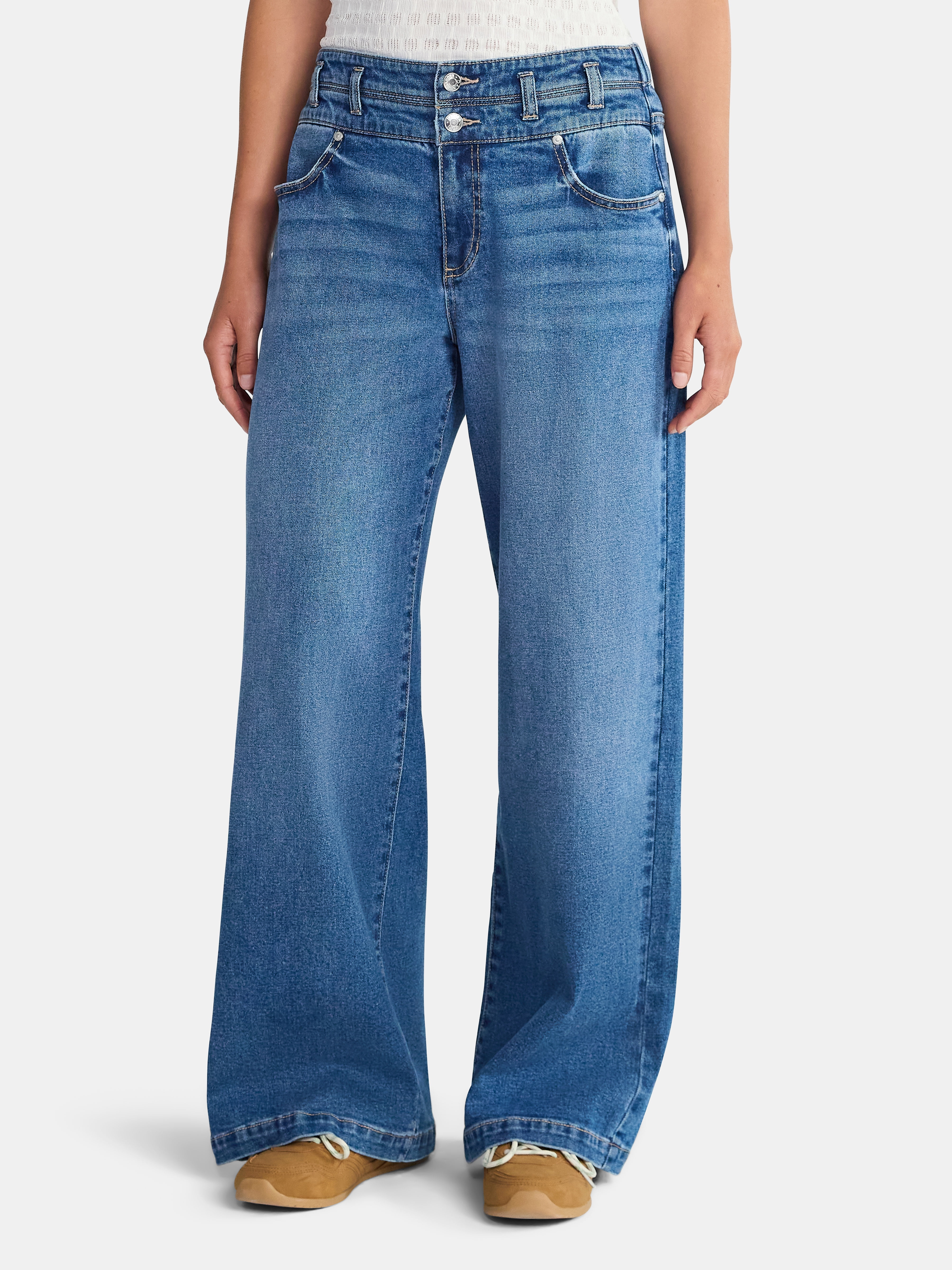 Madden NYC Women's Stacked Waist Relaxed Jean, 31" Inseam, Sizes XXS ...