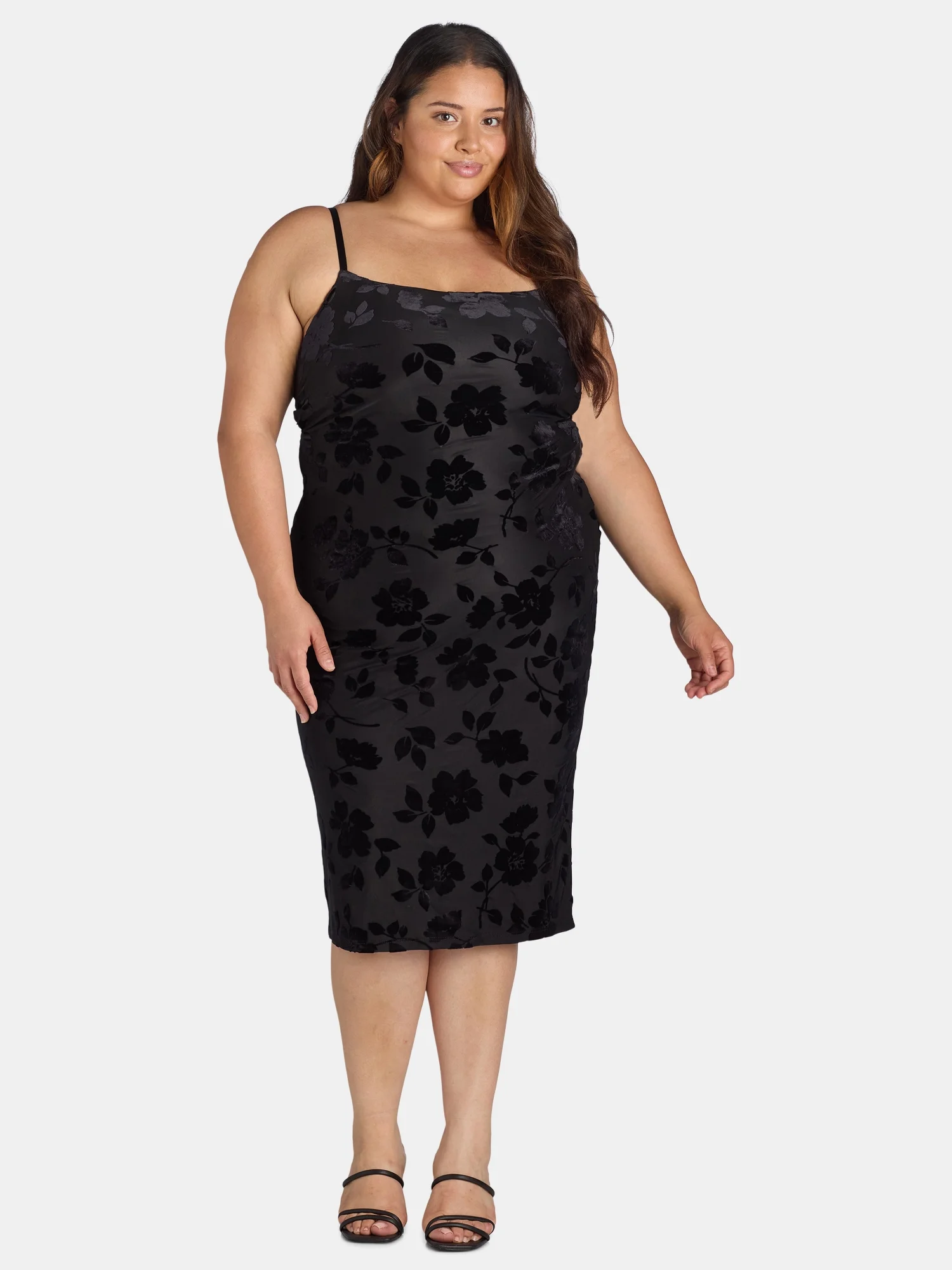 Madden NYC Velvet Burnout Midi Dress - Floral Print - Walmart.com