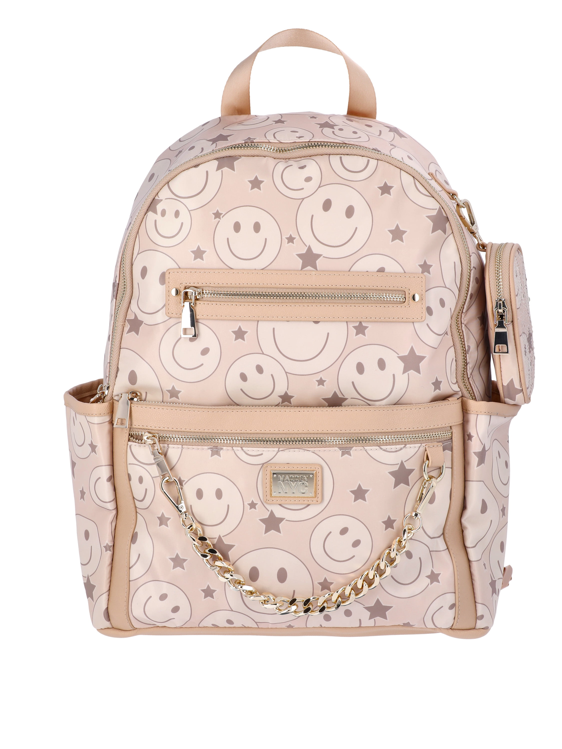 Madden NYC Women's Chain Pocket 17" Dome Backpack, Beige Smiley ...