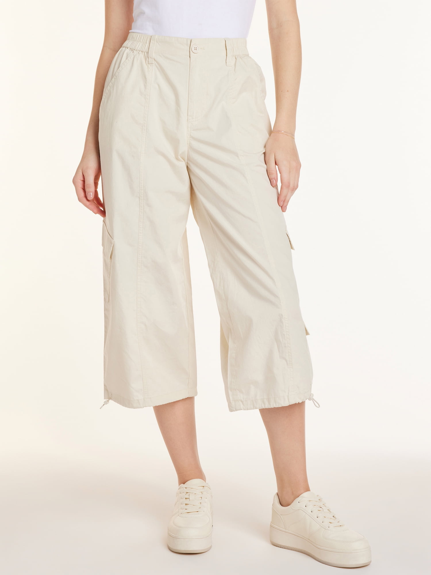 Madden NYC Women's Cotton Cargo Capri Pants with Pockets and Bungee Hem ...