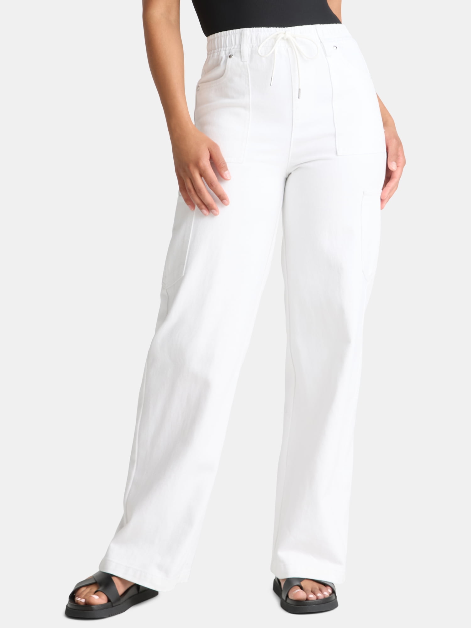 Madden NYC Women's Drawstring Utility Jeans, 32'' Inseam, Sizes XXS-2XL ...