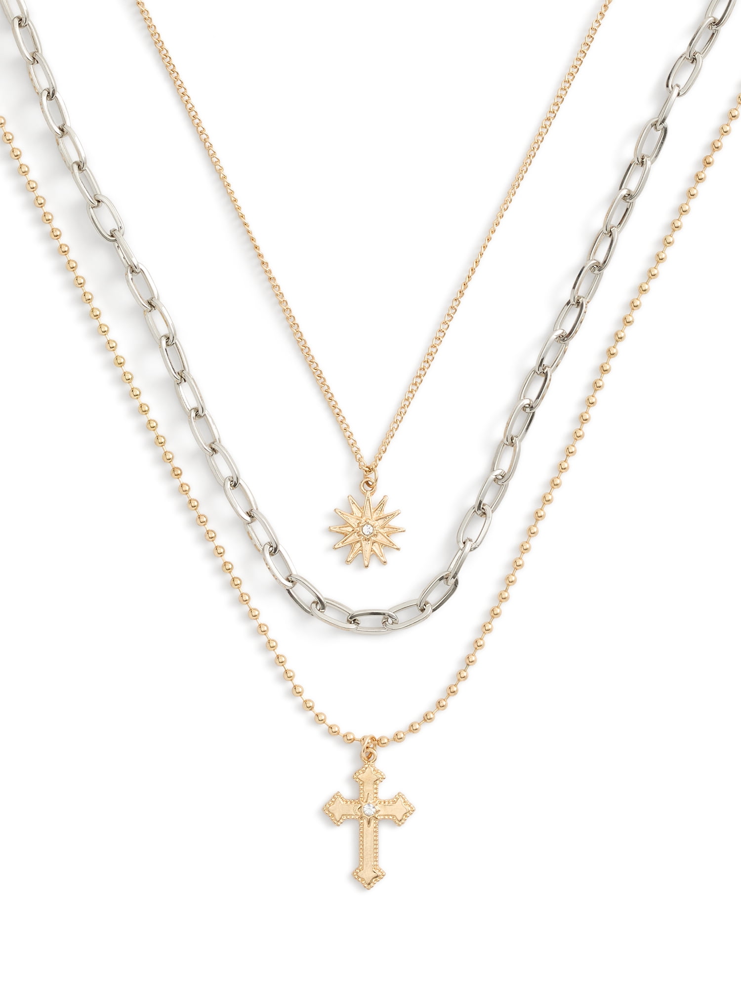 Madden NYC Women's Fashion Gold Tone Cross Pendant Necklace Set, 3 ...