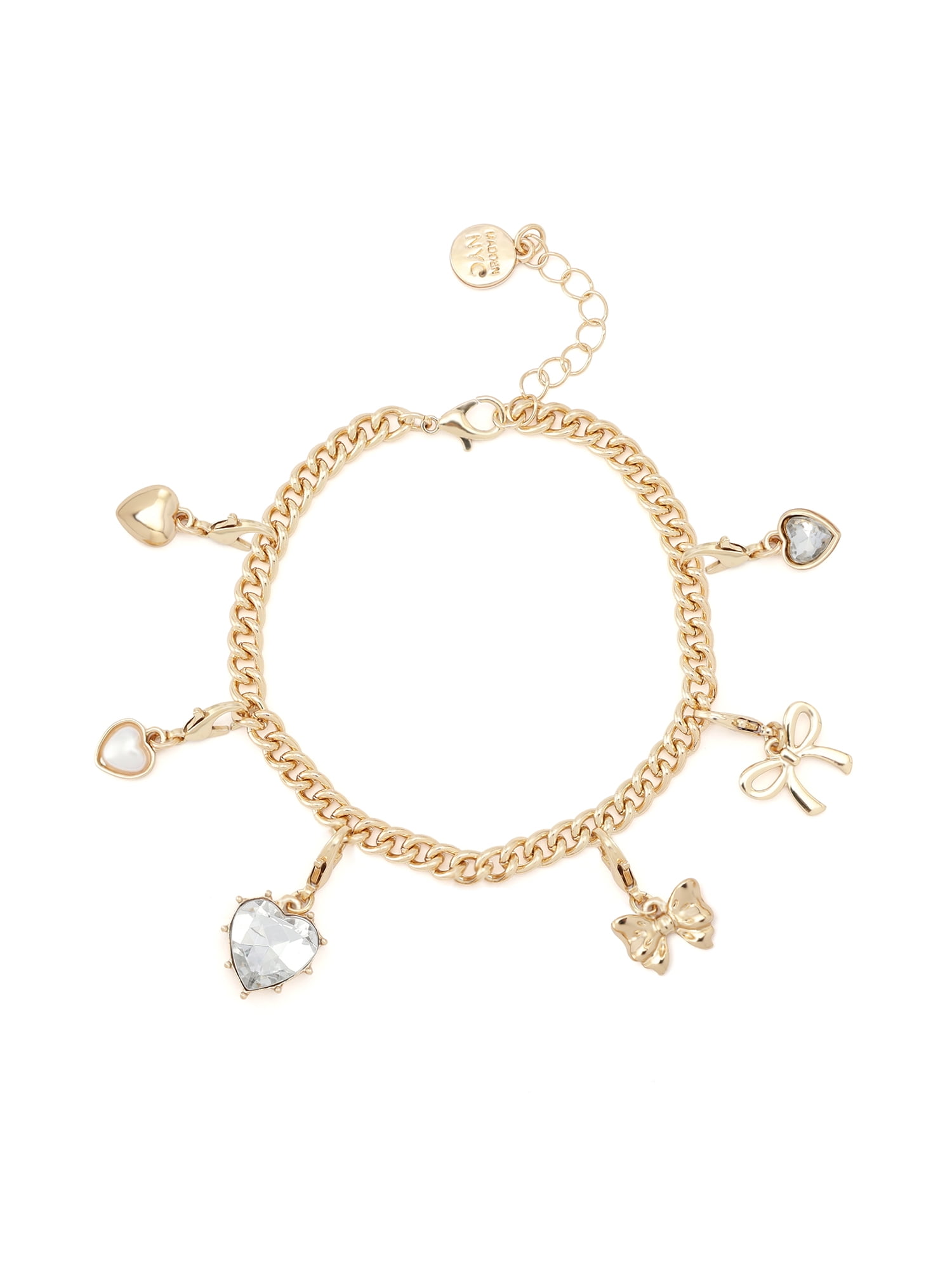 Madden NYC Women's Fashion Gold-Tone Heart Bracelet & 3-Piece Charm ...