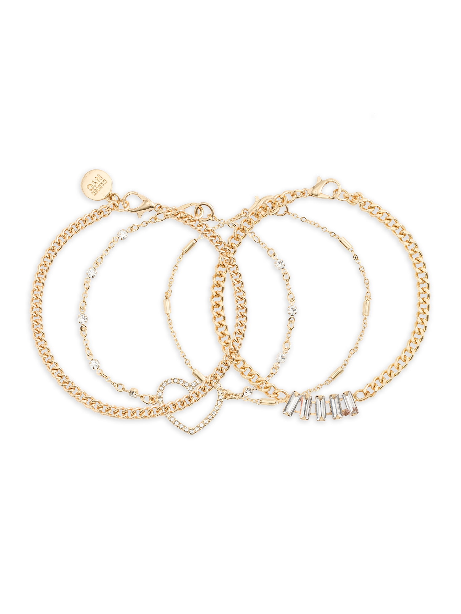 Madden NYC Women's Fashion Gold Tone Pavé Heart Mixed Bracelet Set, 4 ...