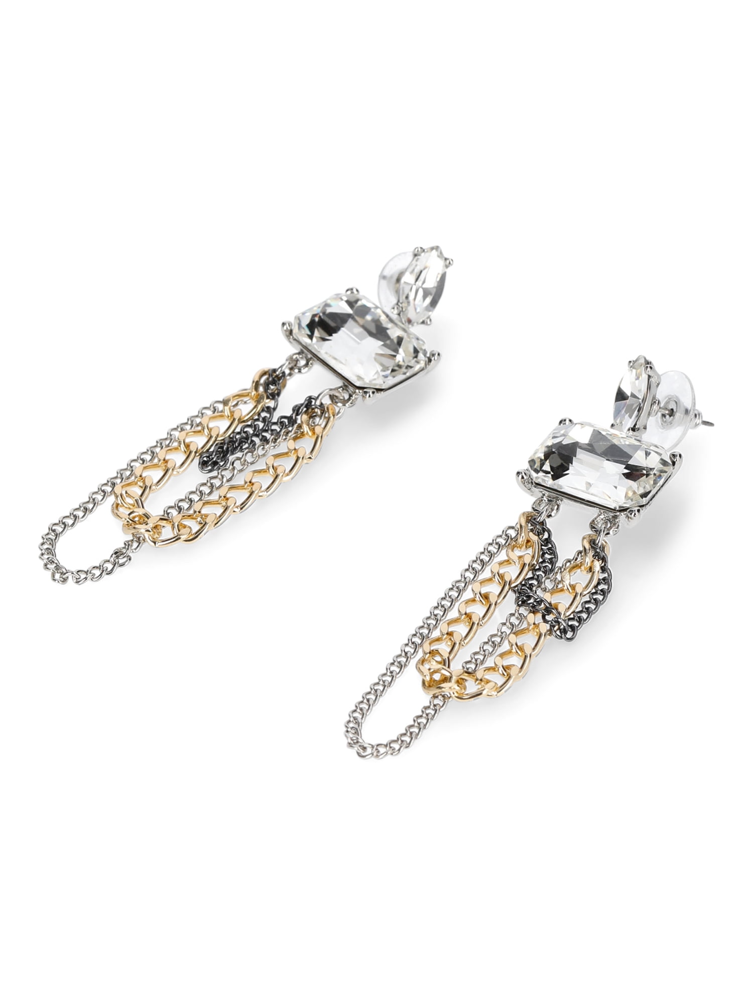 Madden NYC Women's Tri-Tone Crystal Gem Chain Chandelier Earrings ...