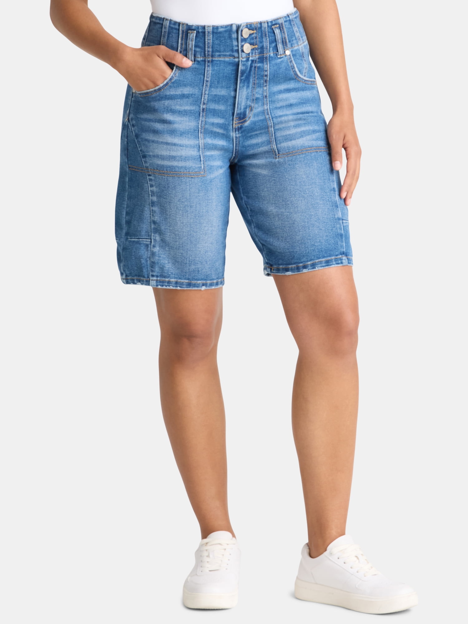 Madden NYC Women's High Rise Bermuda Shorts with Side Seams, 9.5 ...