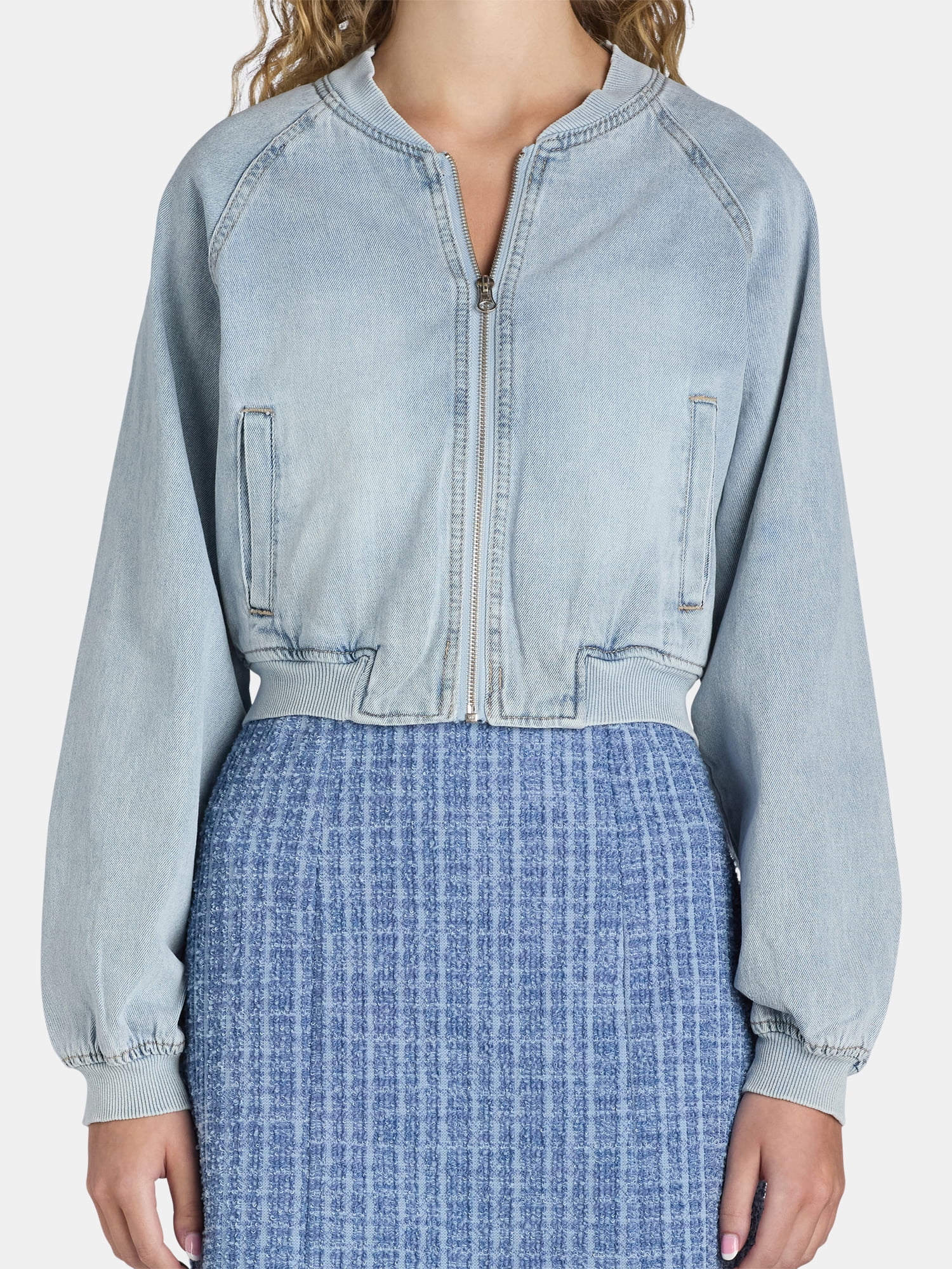 Madden NYC Juniors’ Denim Bomber Jacket, Sizes XS-XXL - Walmart.com